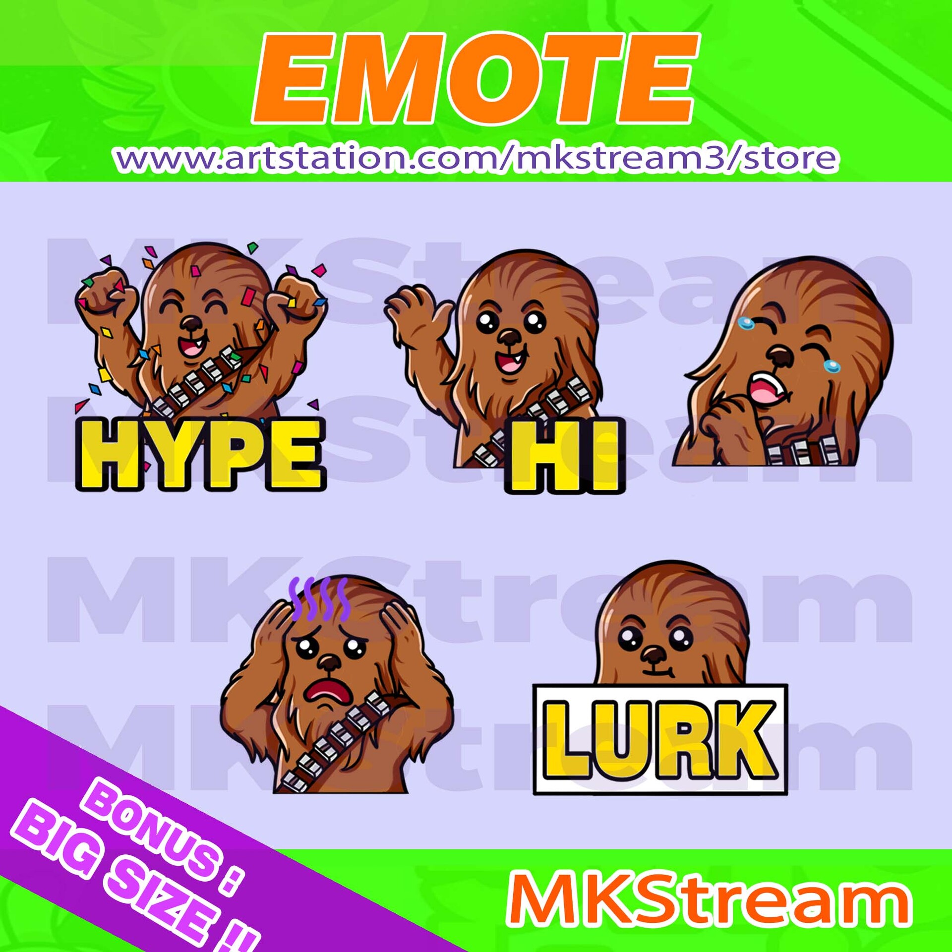 ArtStation - Twitch emotes star wars chewbacca hi, hype, laugh, lurk ...