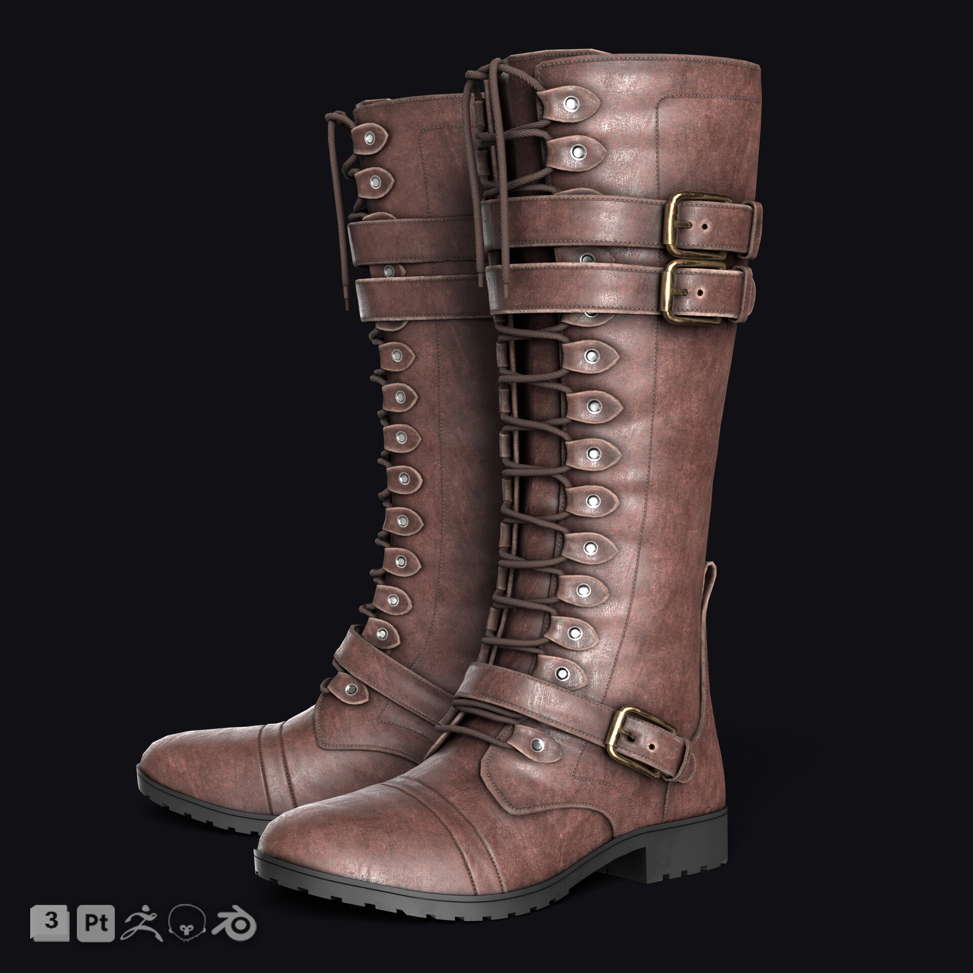 ArtStation - Leather Assassins Boots Low-poly 3D model PBR