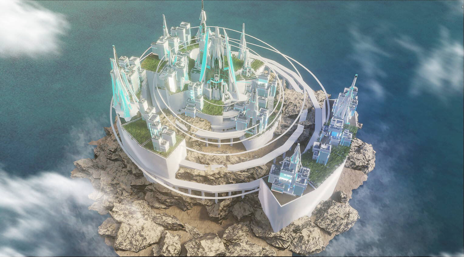 ArtStation - Procedural Sci-Fi Futuristic Future Fantasy City Island Cityscape Castle