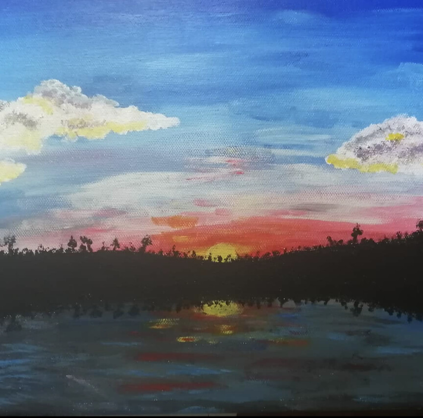 ArtStation - Sunset at the nearby lake