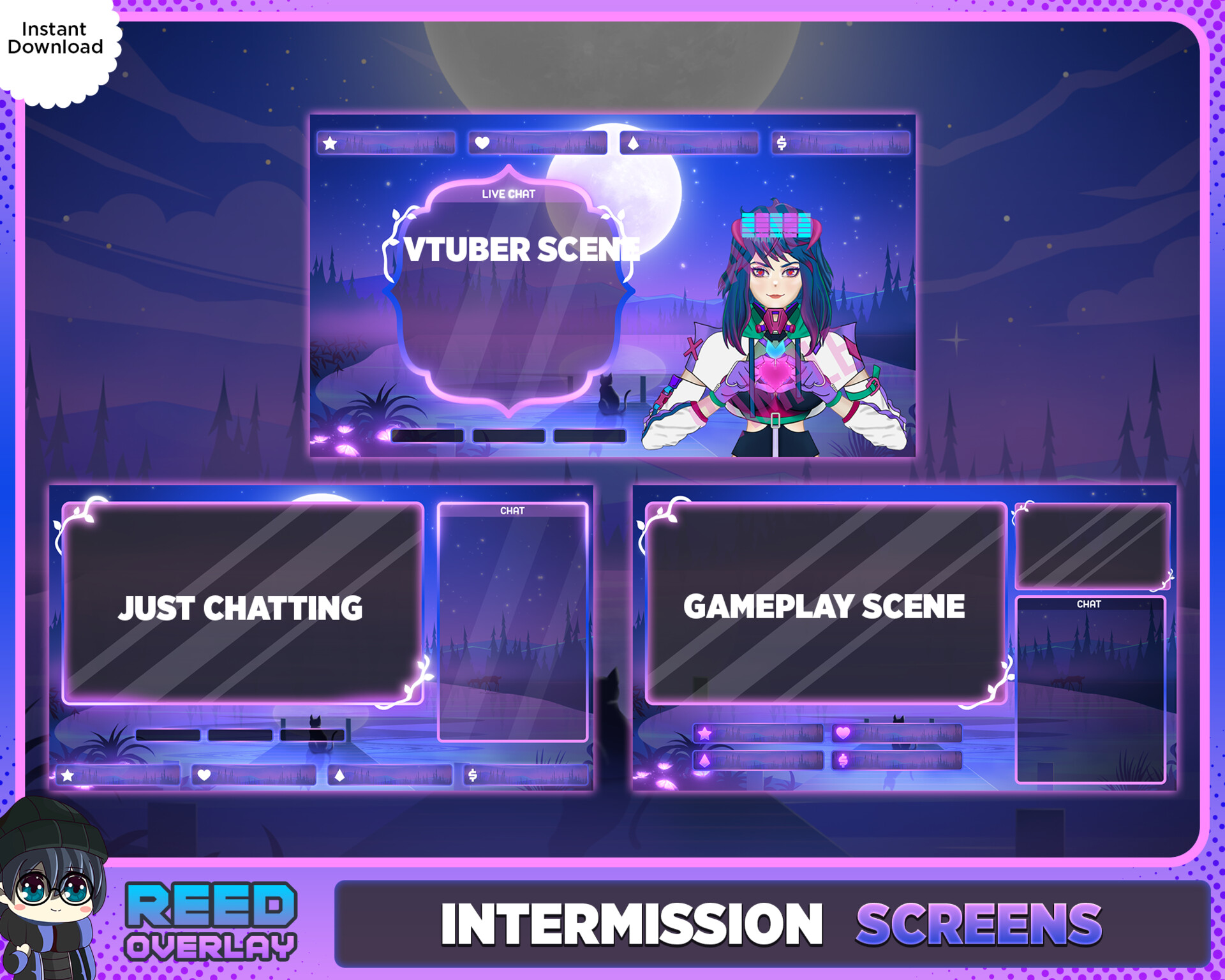 Clow Reed - "Moon Lake" Twitch Overlay Package