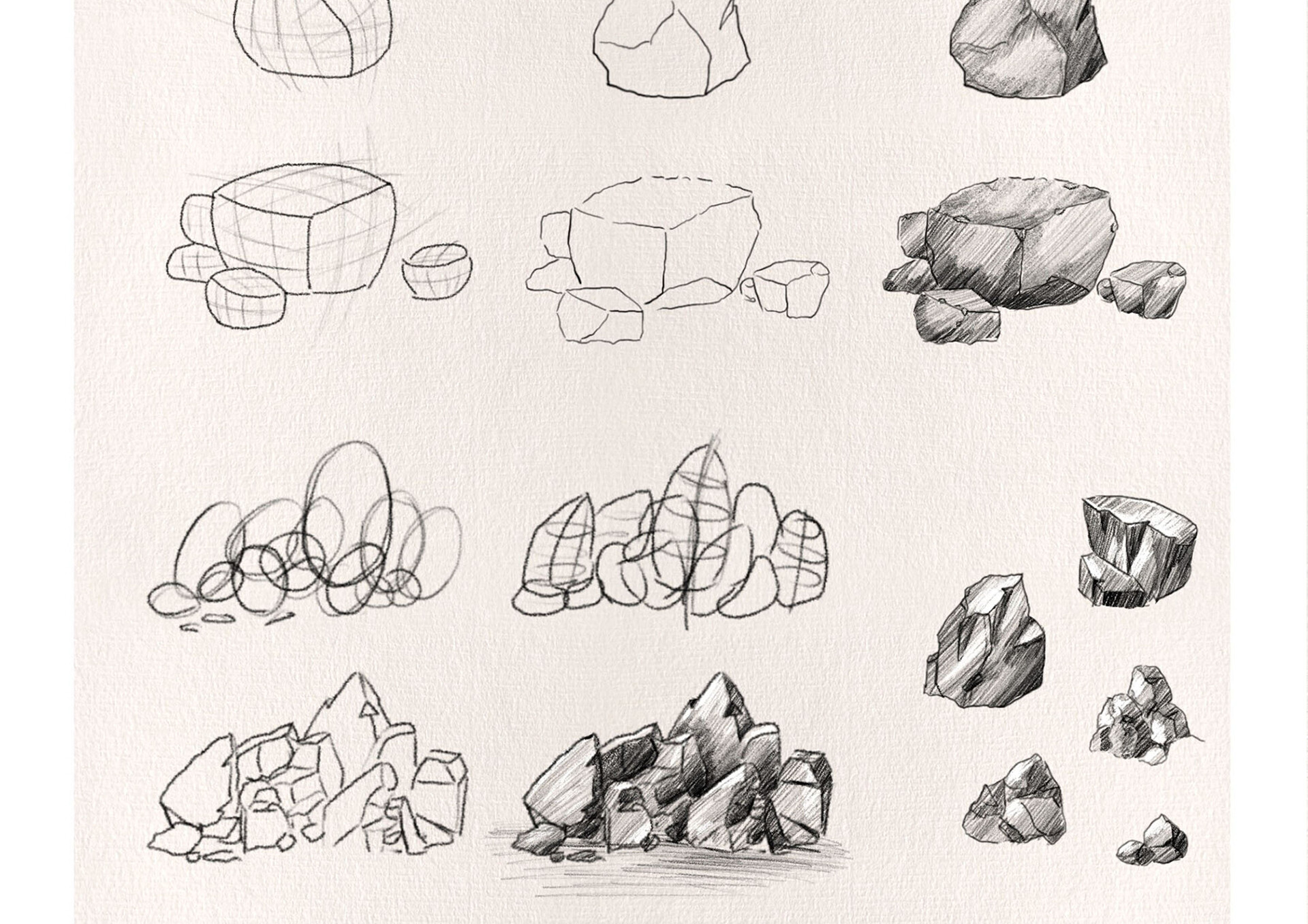 how to draw rocks and stones