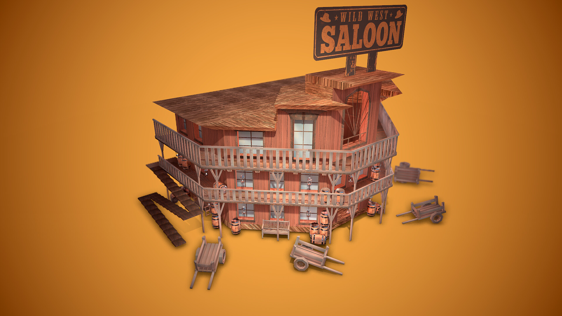 ArtStation - Low Poly 3D Modeled Modular Wild West Saloon