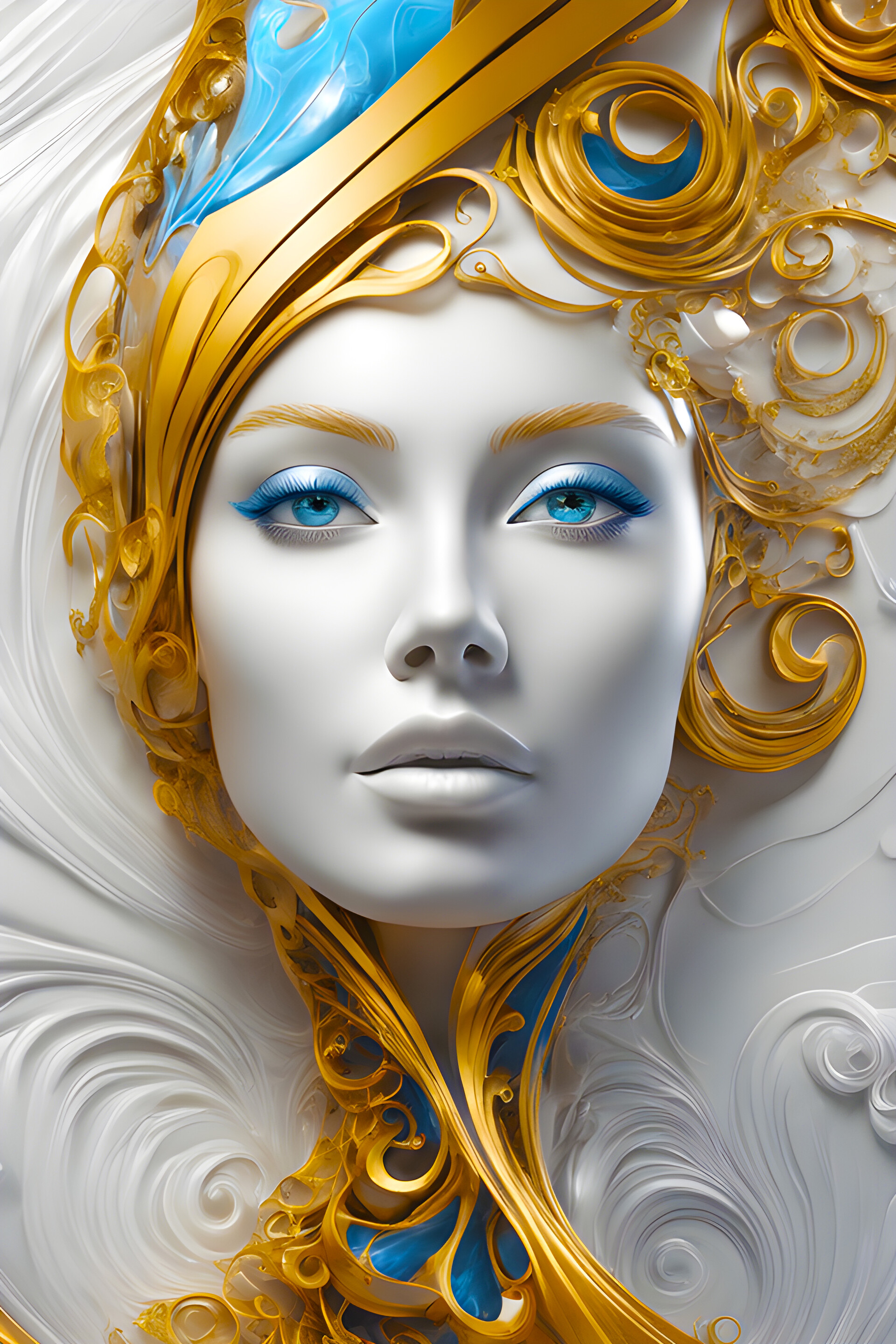 ArtStation - Surreal 3d woman face and head in gold and stone