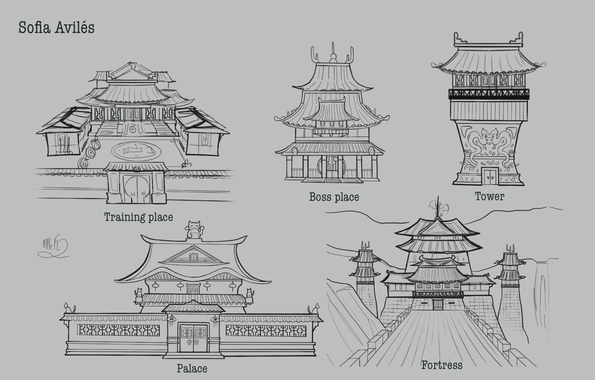 ArtStation - Environmental sketches of Chinese architecture (own designs)