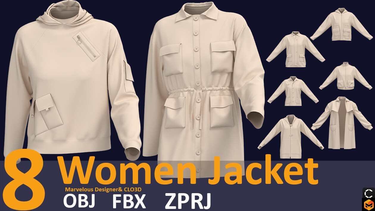 ArtStation - 8 basic women jacket (vol2) Zprj, OBJ, FBX