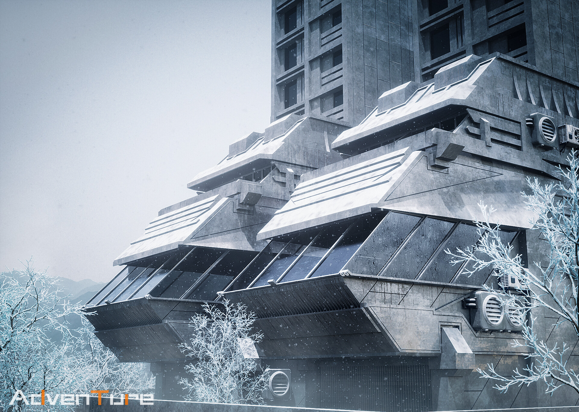 ArtStation - Snow Brutalist architecture