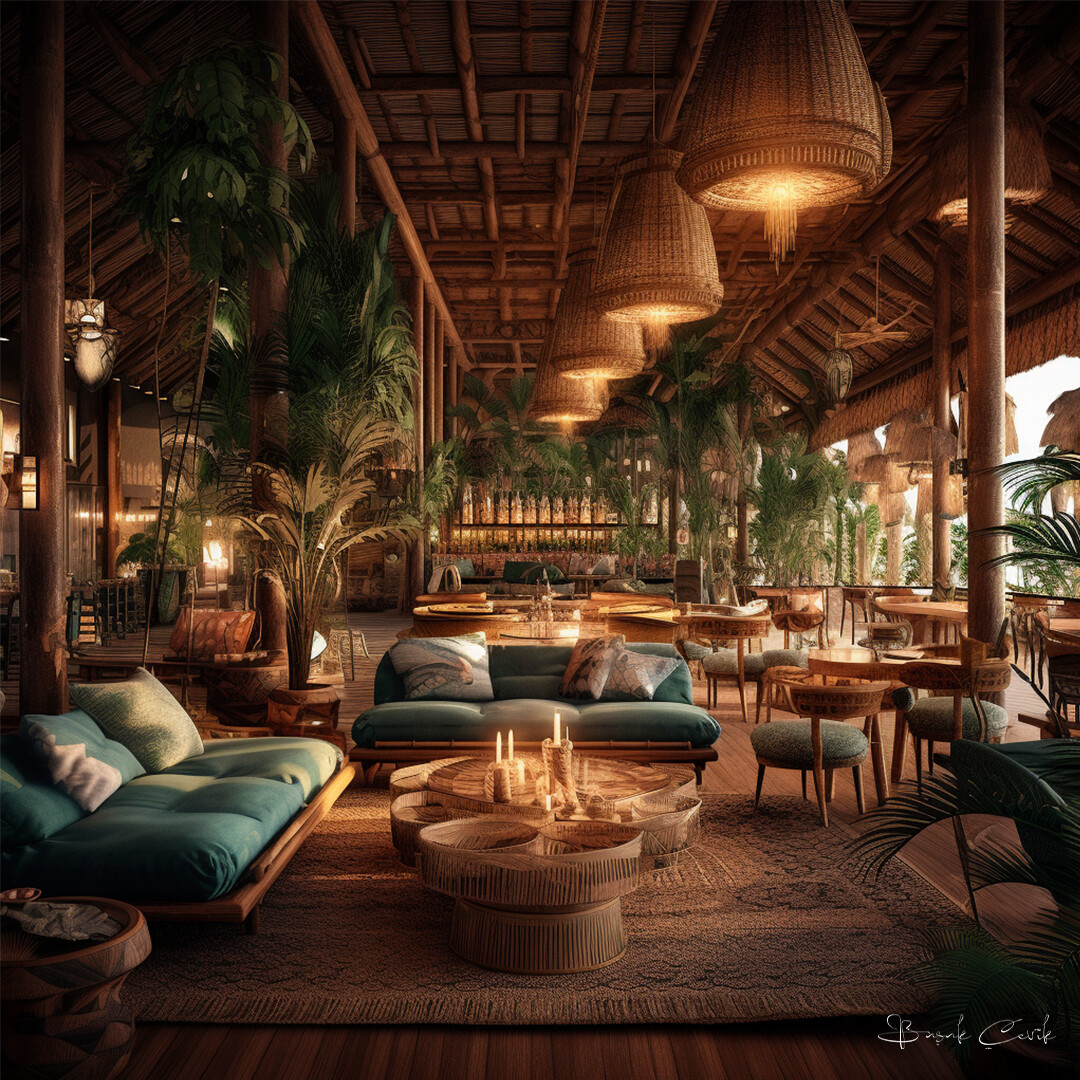 ArtStation - Interior Design , Bohemian Restaurant - 01