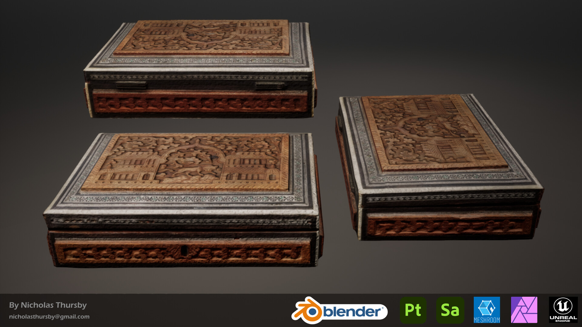 ArtStation - Photogrammetry Project Carved Inlaid Animal Motif Wood Boxes