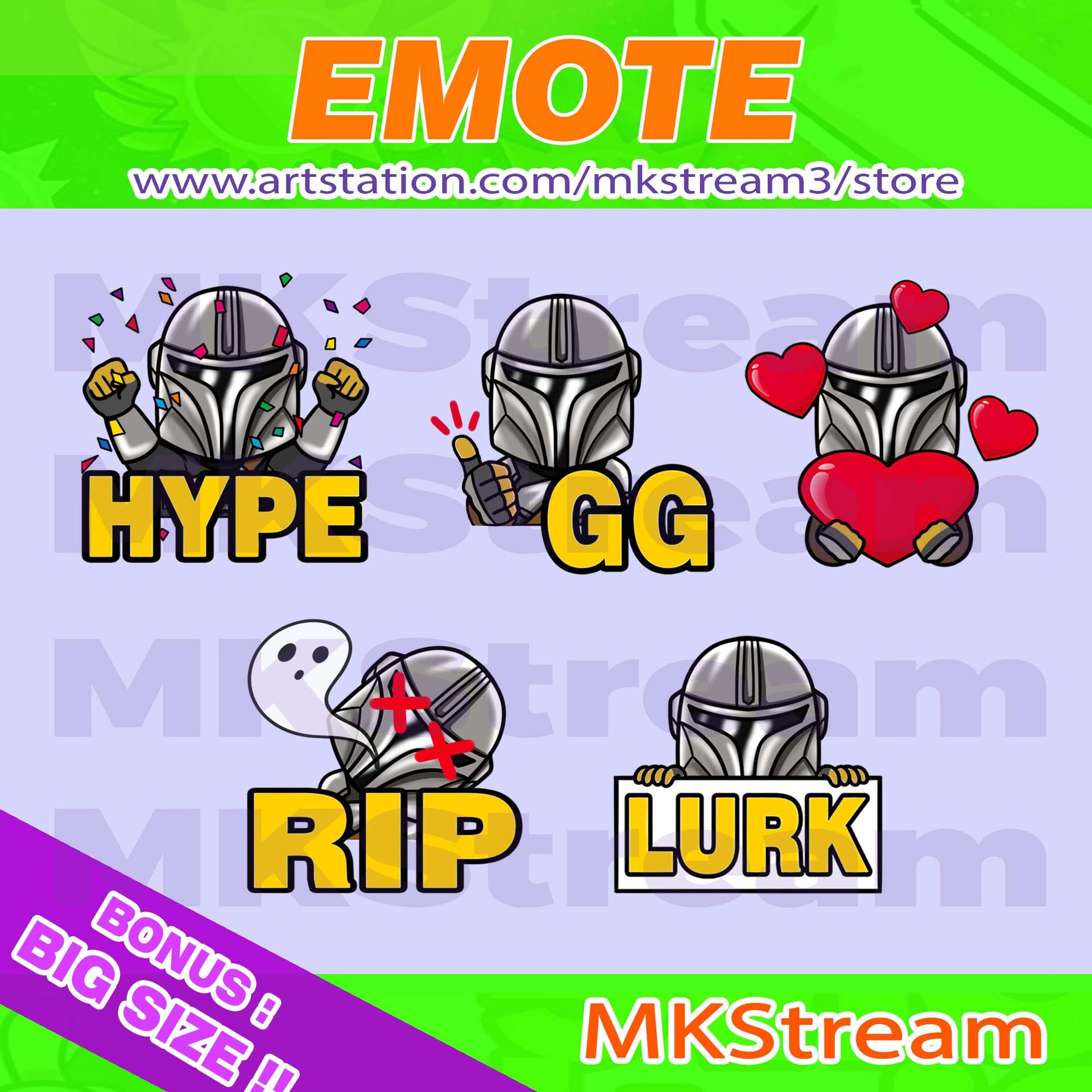 ArtStation - Twitch emotes star wars mandalorian rip, gg, lurk, love ...