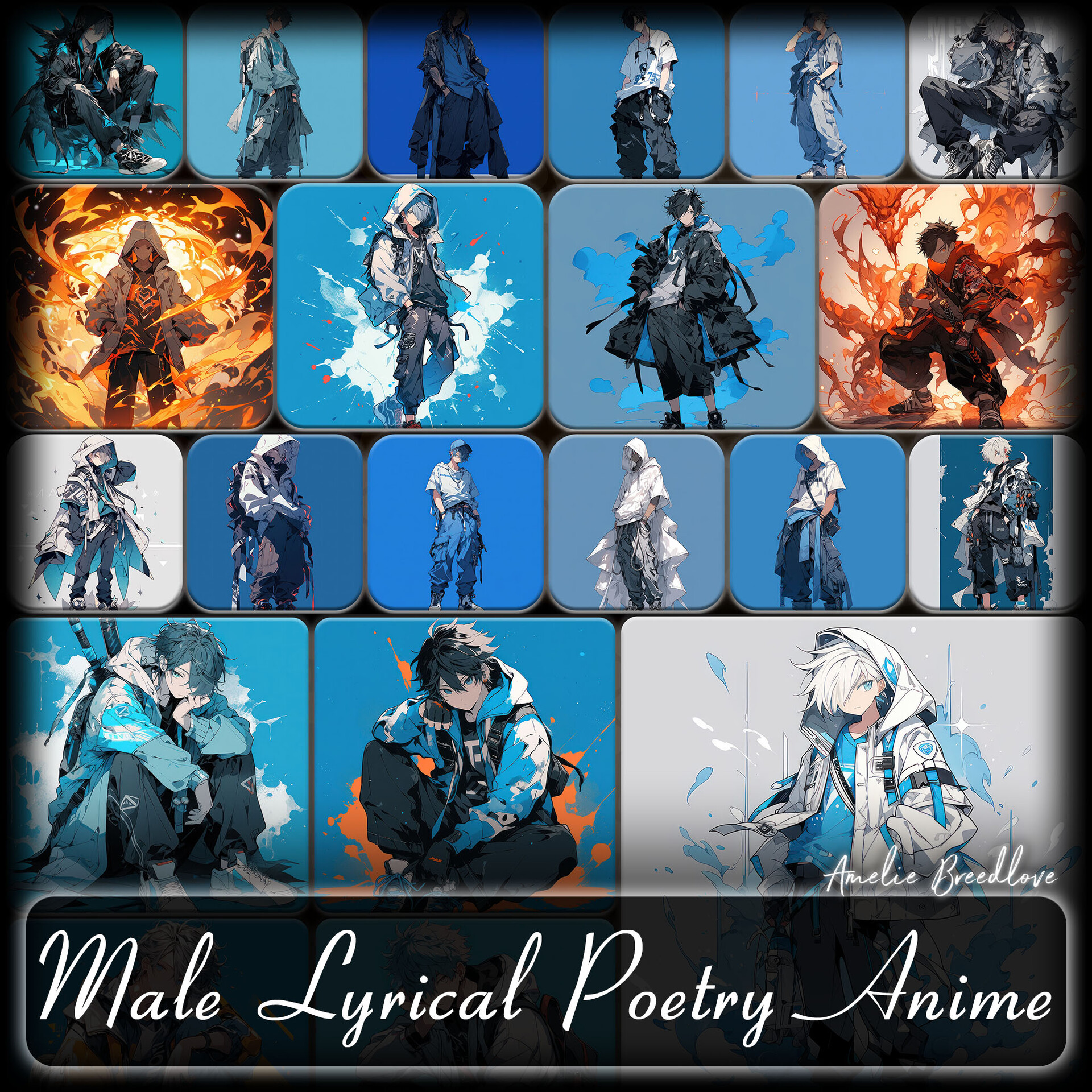 Amelie Anime - 200 Male Lyrical Poetry Anime (Full Body) Reference Pack ...
