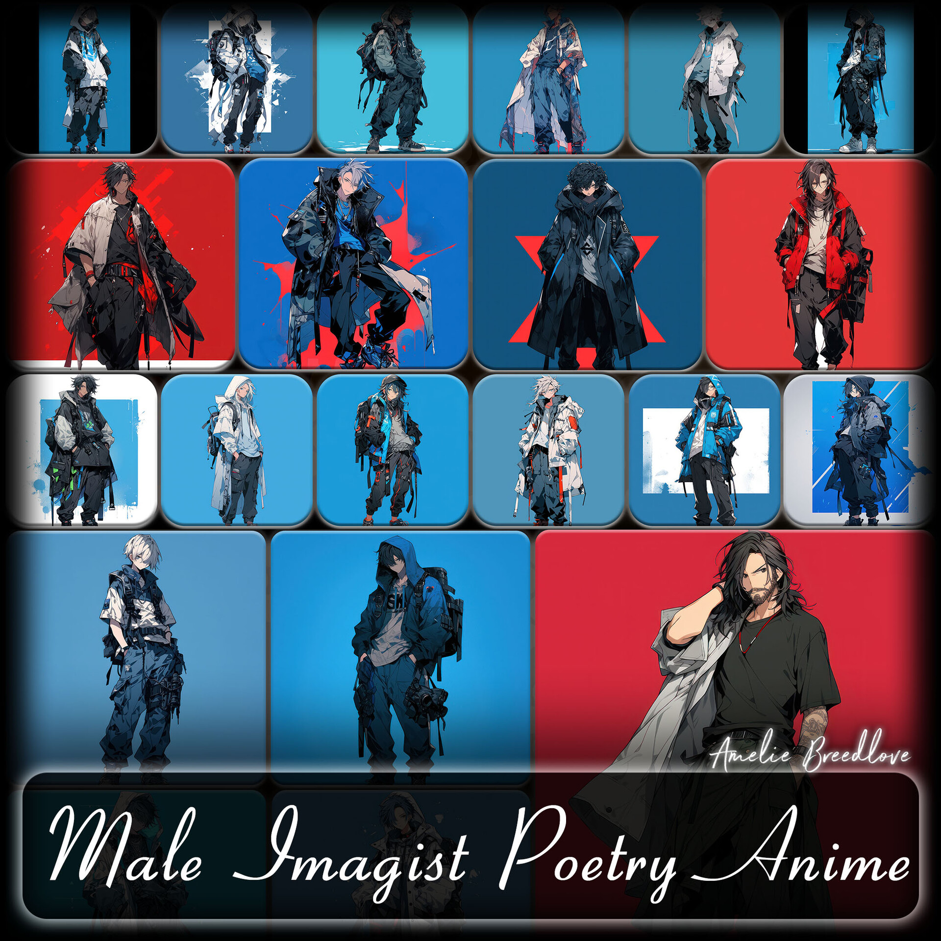 Amelie Anime - 200 Male Imagist Poetry Anime (Full Body) Reference Pack ...