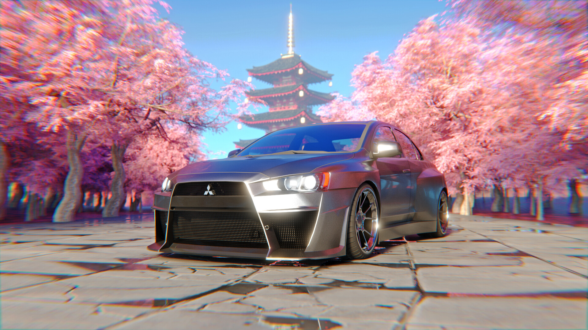 ArtStation - Mitsubishi Evo in Blossom Gardens