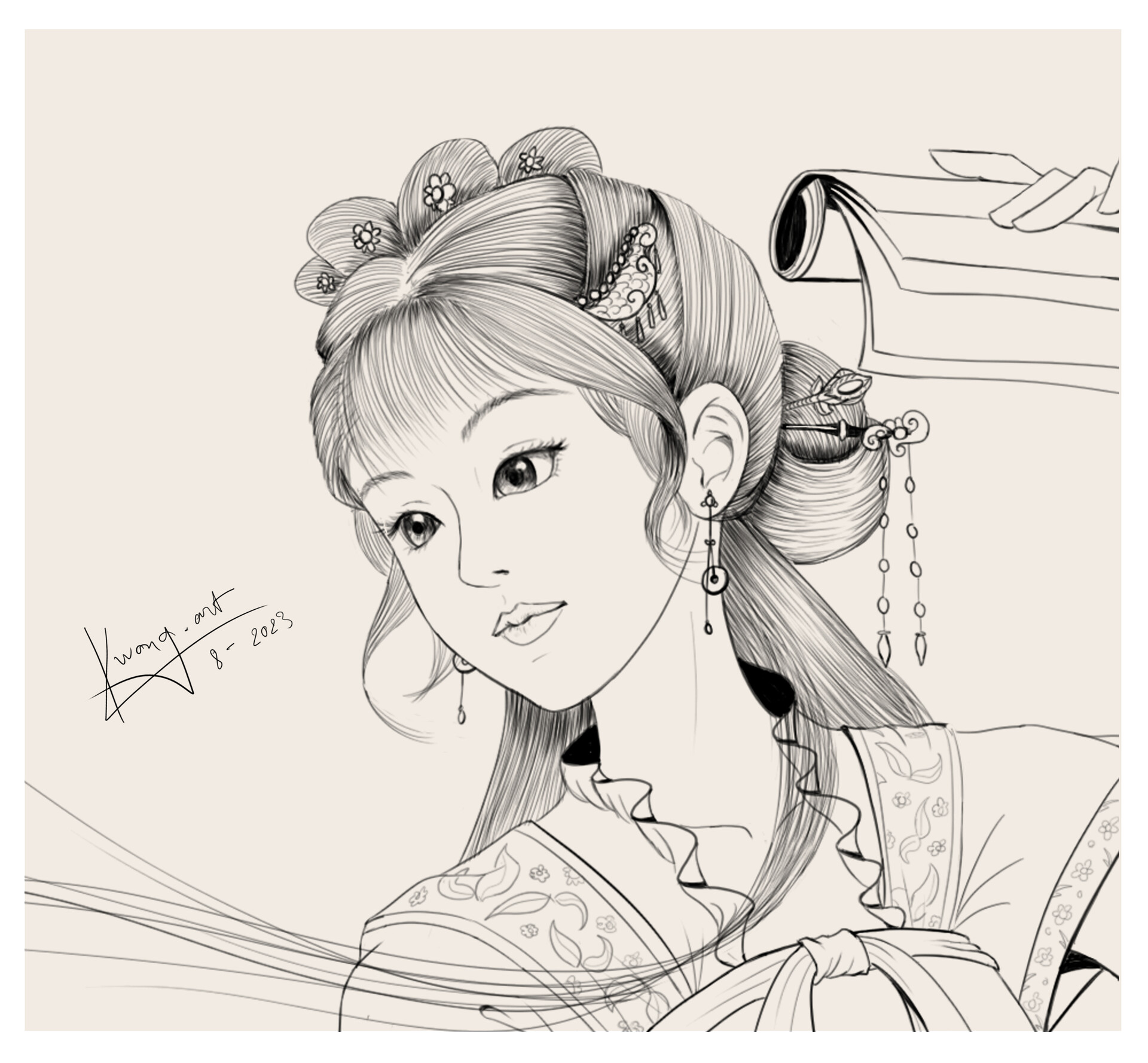 traditional chinese girl drawing