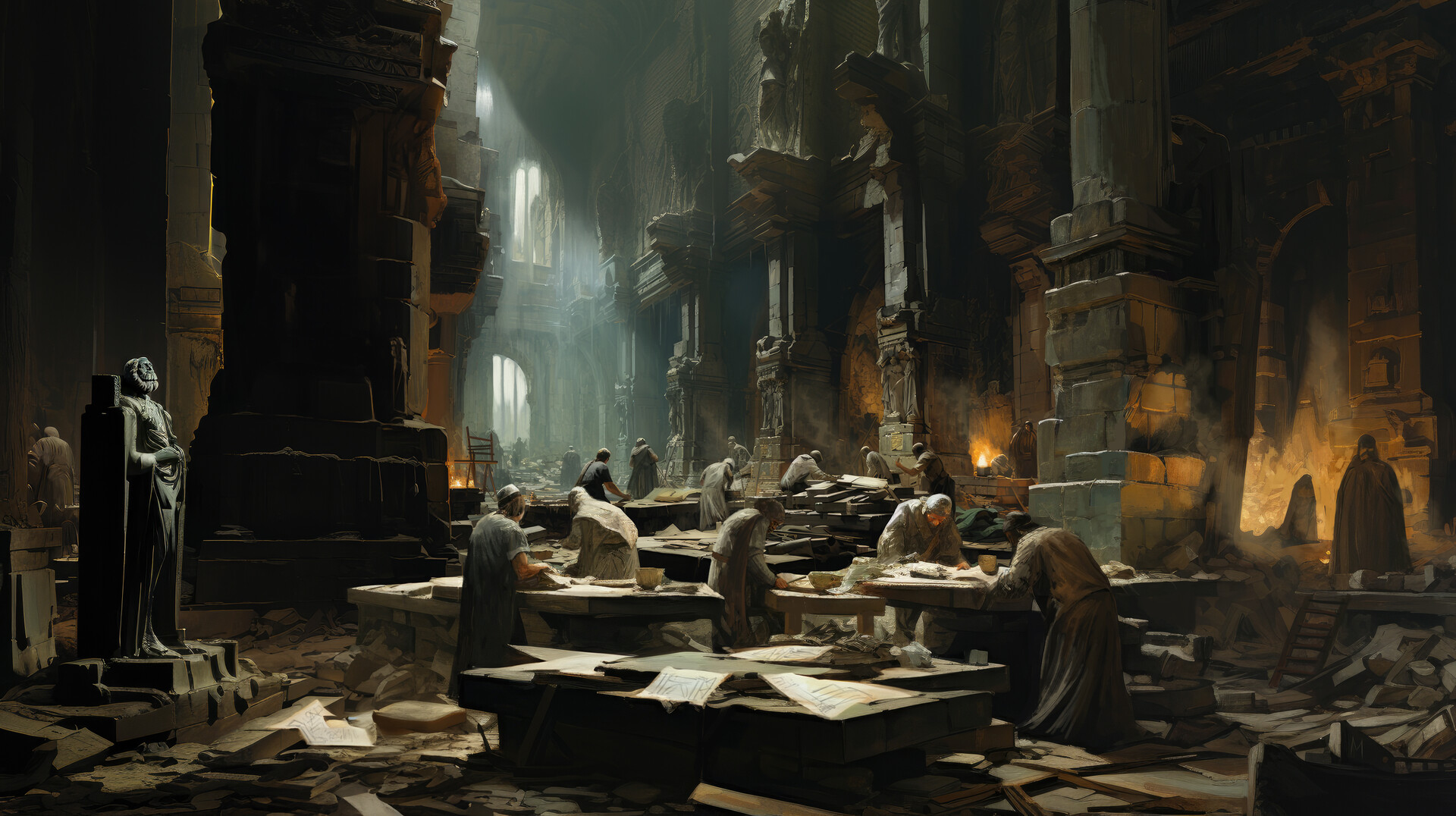 ArtStation - Stone Masons working in Temple
