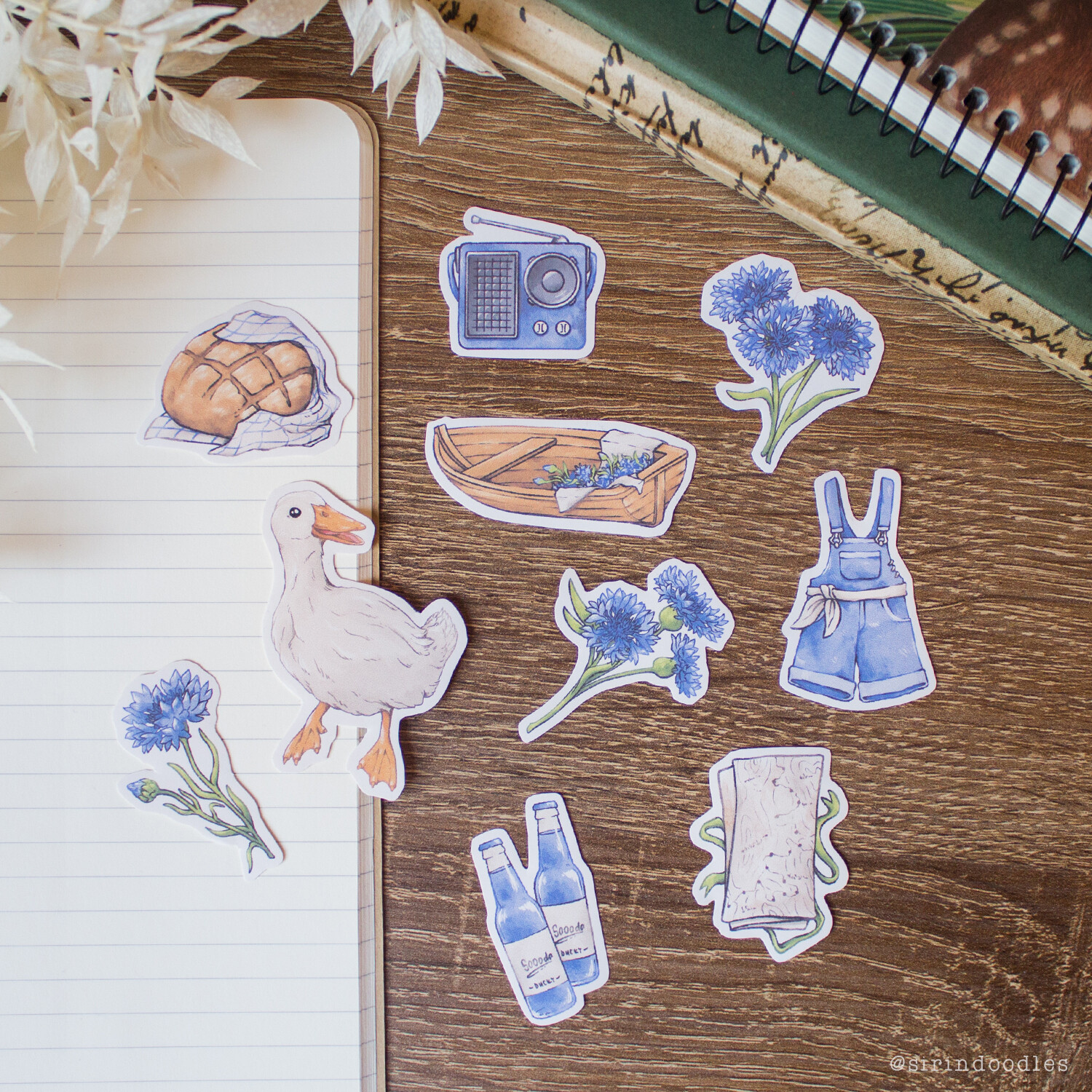 Sirin Doodles - Duck illustration - With cottage core journal sticker set