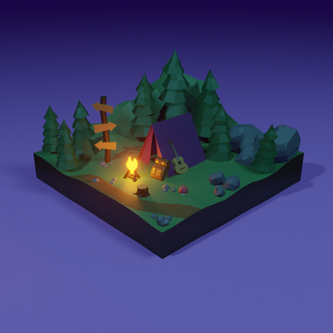 ArtStation - Camping in the forest, low poly