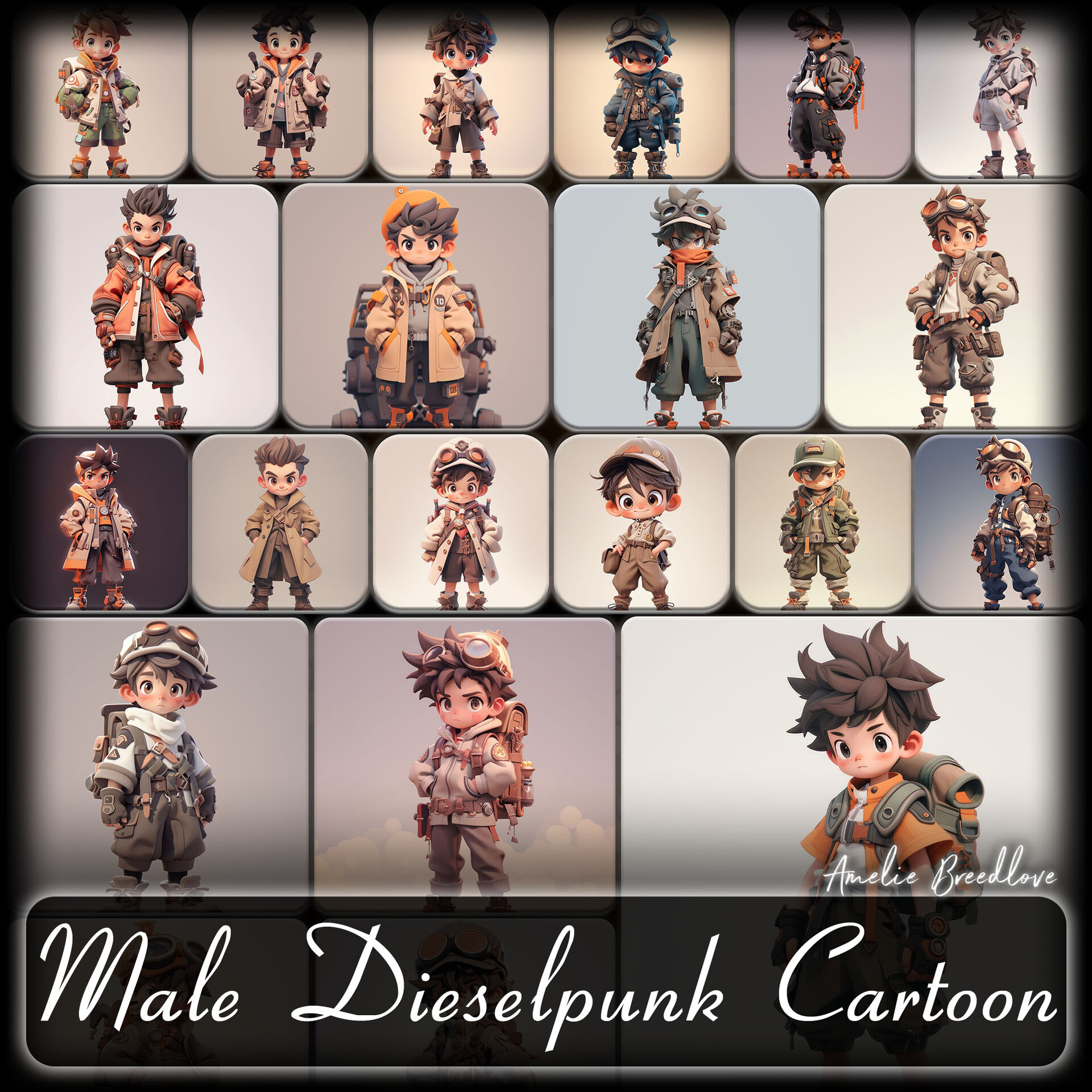 Amelie Anime - 200 Male Dieselpunk Cartoon (Full Body) Reference Pack ...