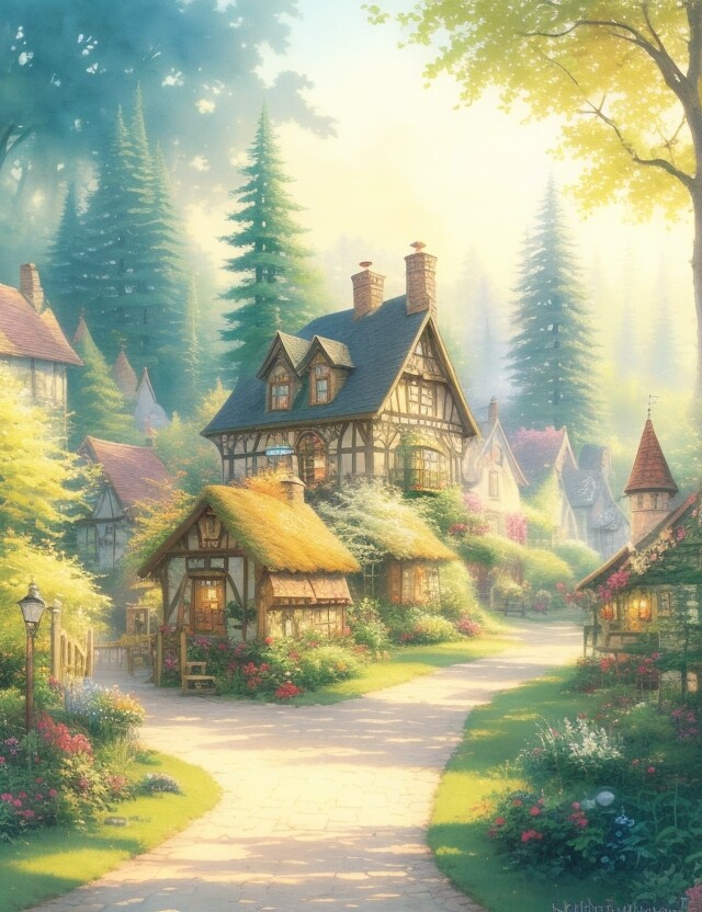 ArtStation - Beautiful village in a forest wall art