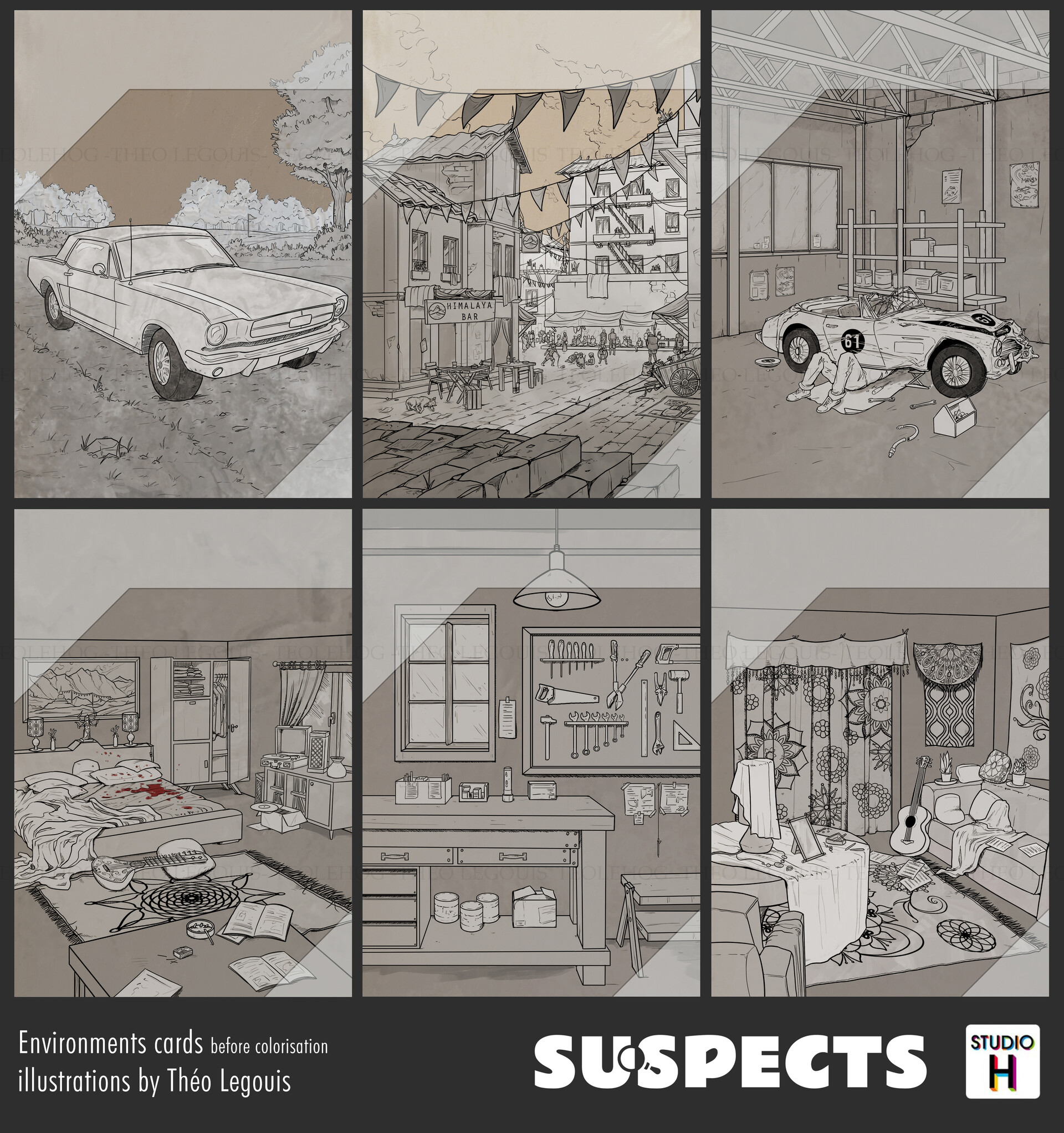 Théo Legouis / TeoLehog - SUSPECTS 3 - Environment/ Items Cards - Board game