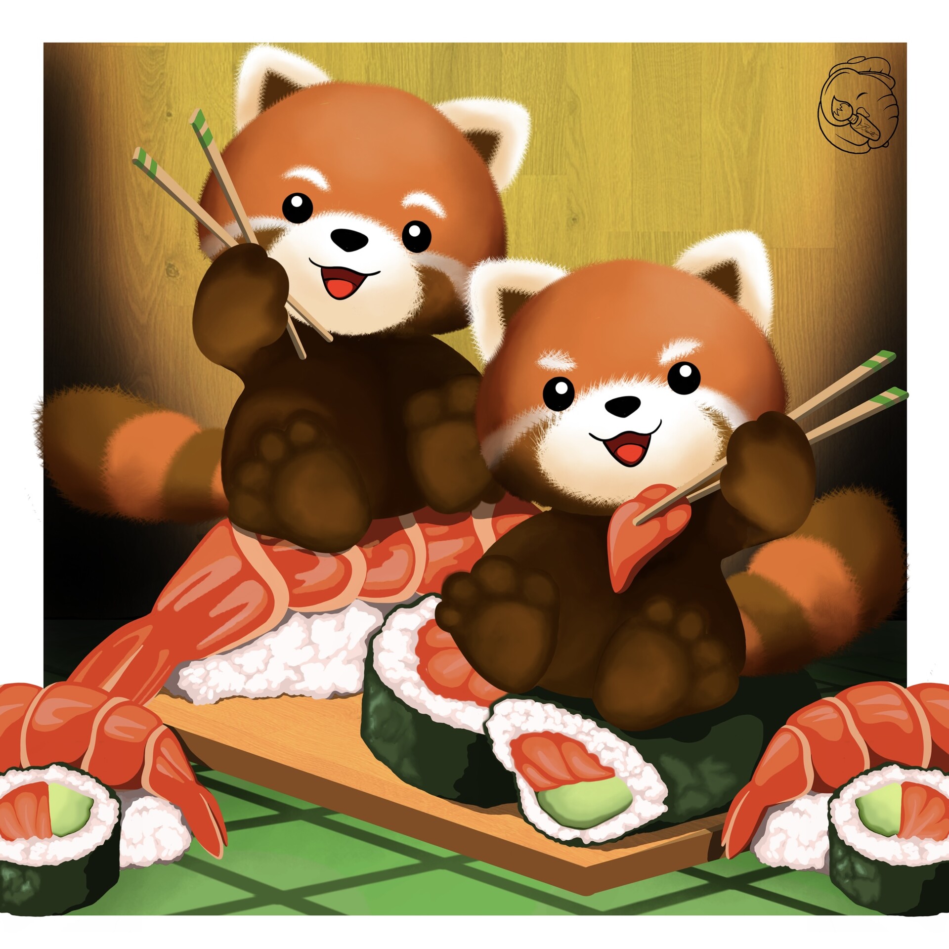 Red Panda Eating Sushi