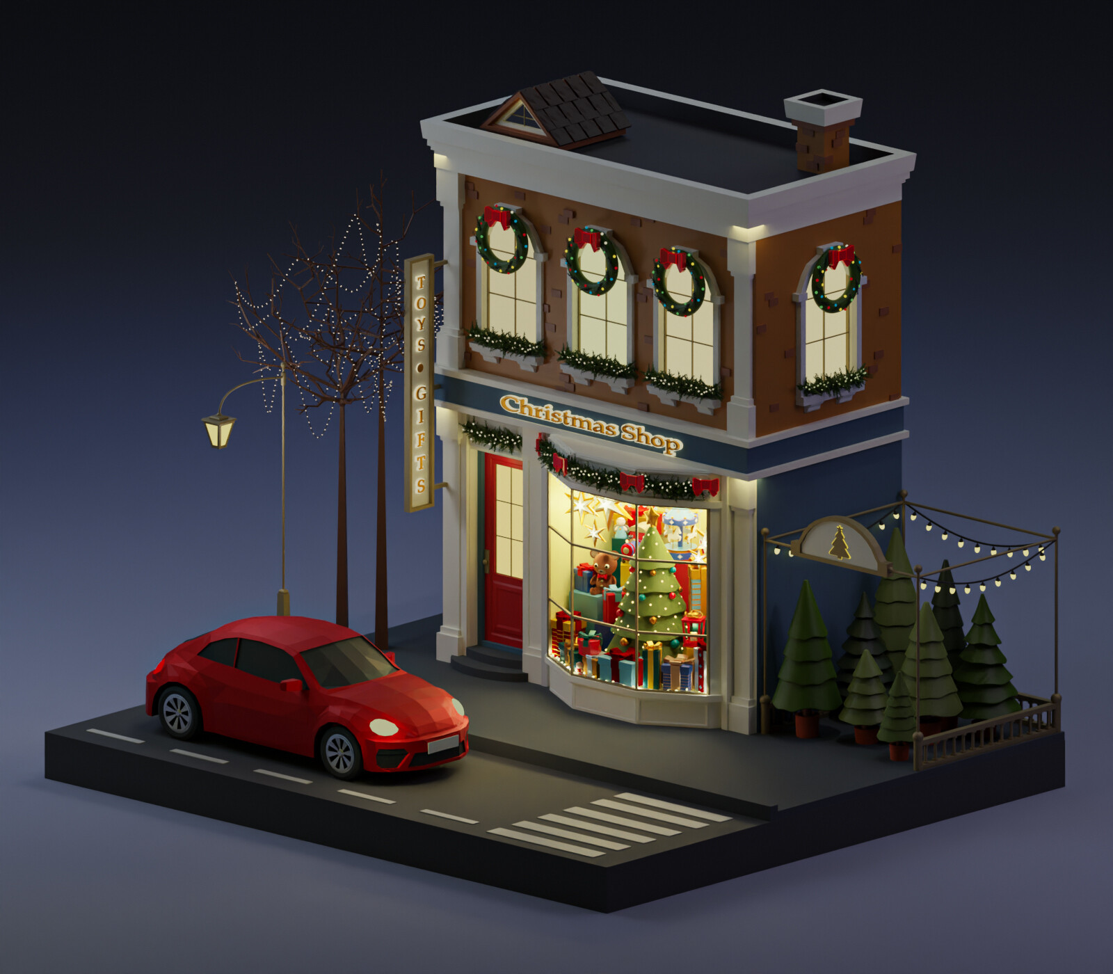 ИЗИ Blender - Cozy Holiday Storefront: Stylized Christmas scene in low ...
