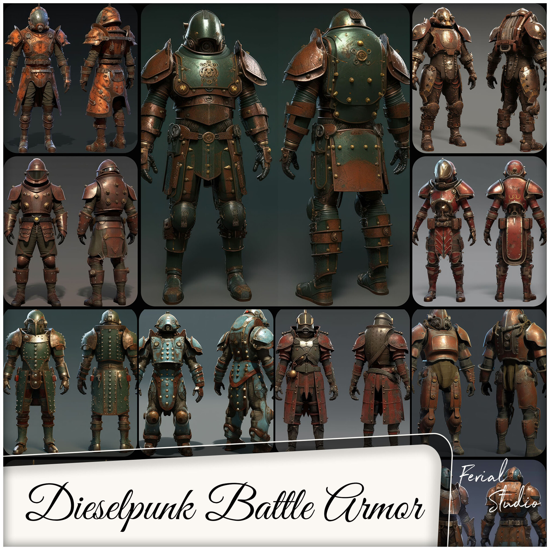 Ferial Studio - 🔹200 Dieselpunk Battle Armor Reference Image Pack v.1