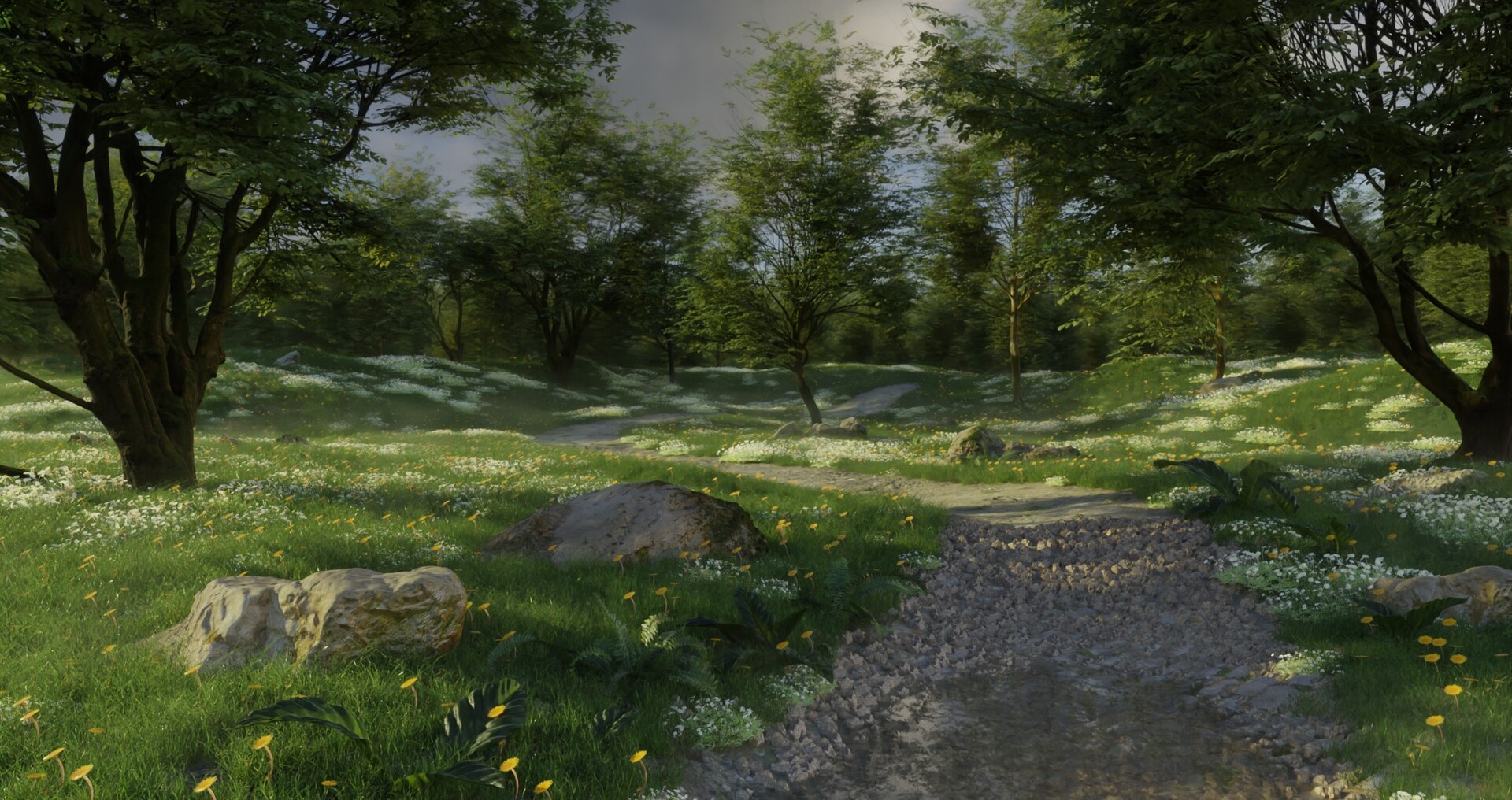 ArtStation - Forest path and a grass field