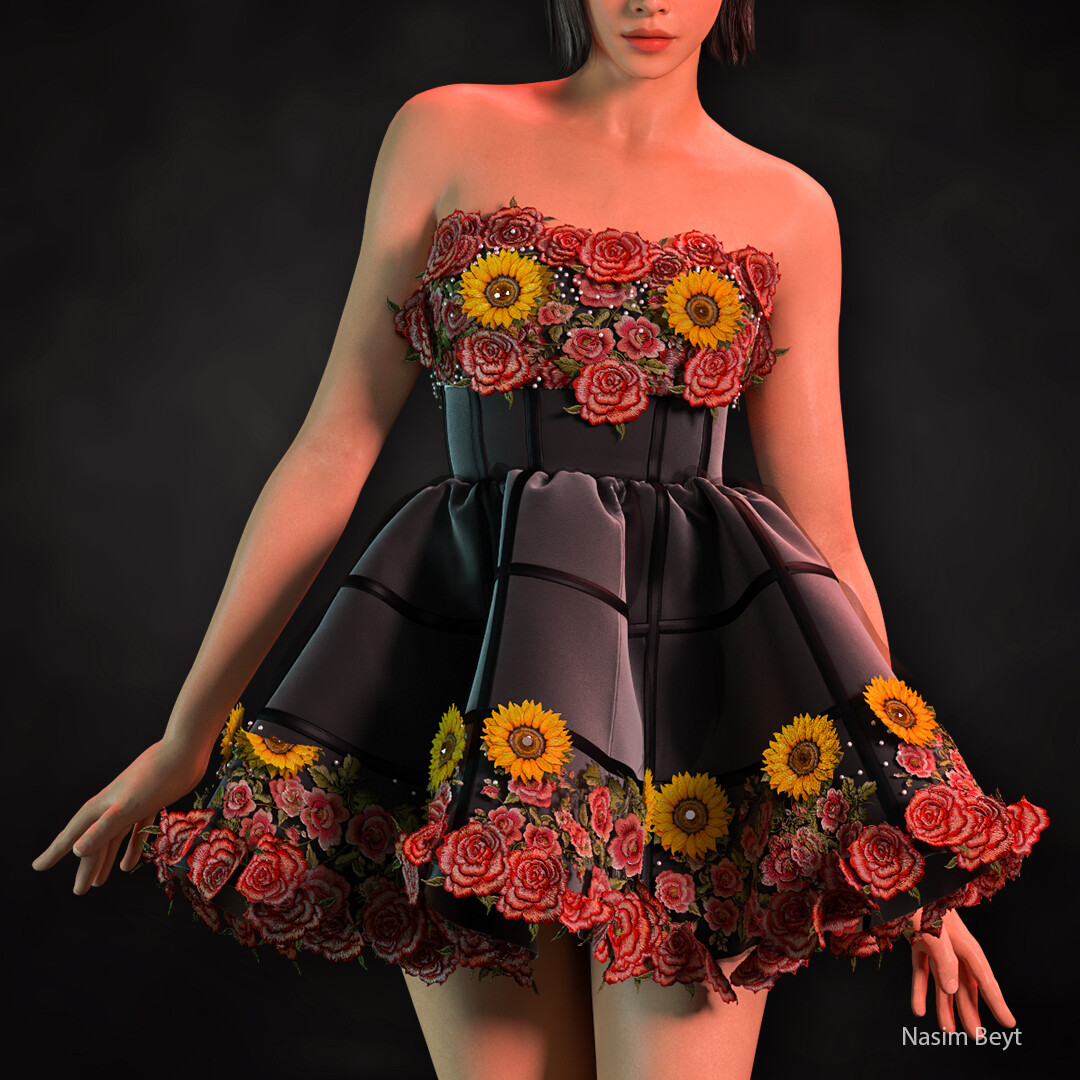 Nasim Beyt - How to Model Embroidered Rose Dress in CLO3D