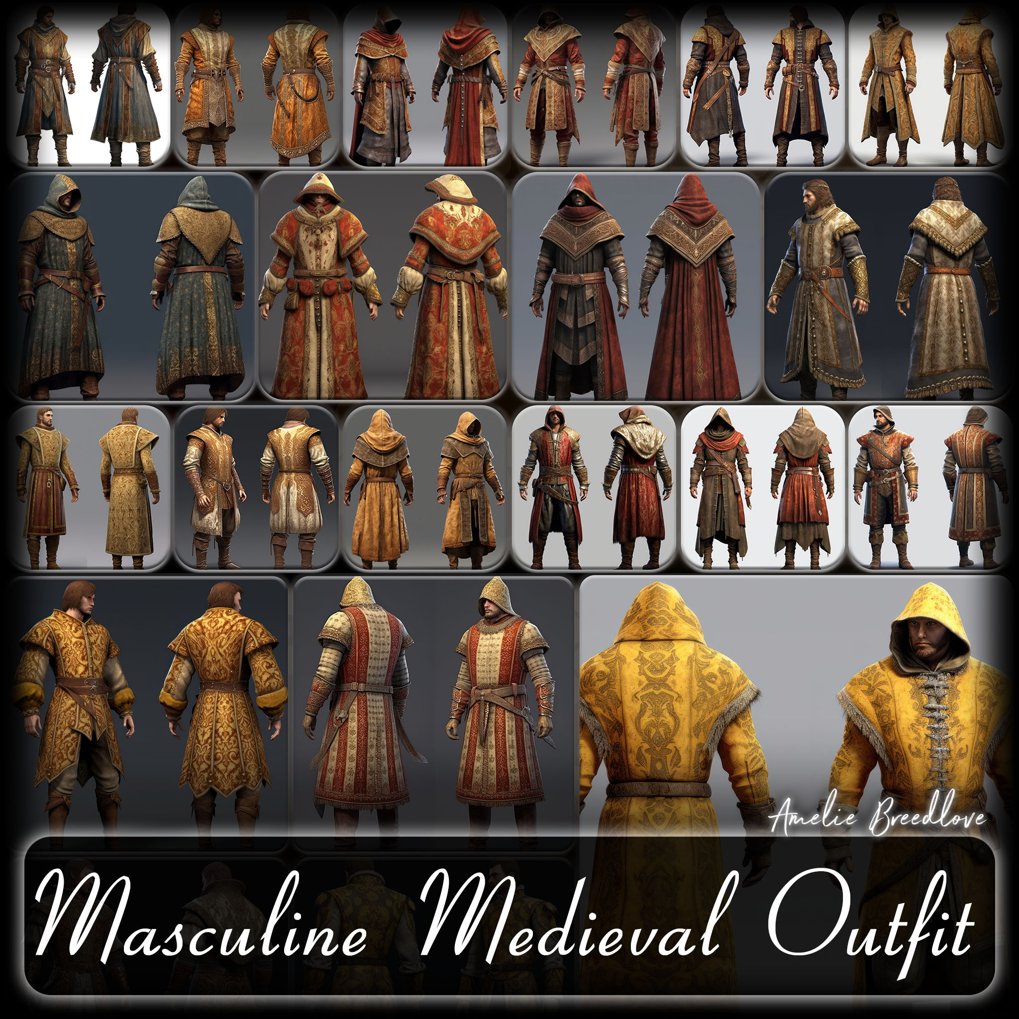 Amelie Breedlove - 200 Masculine Medieval Outfit Reference Pack | 4K | v.15