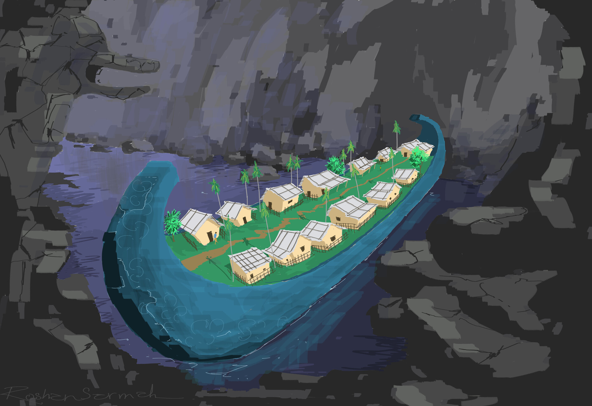 ArtStation - Boat village