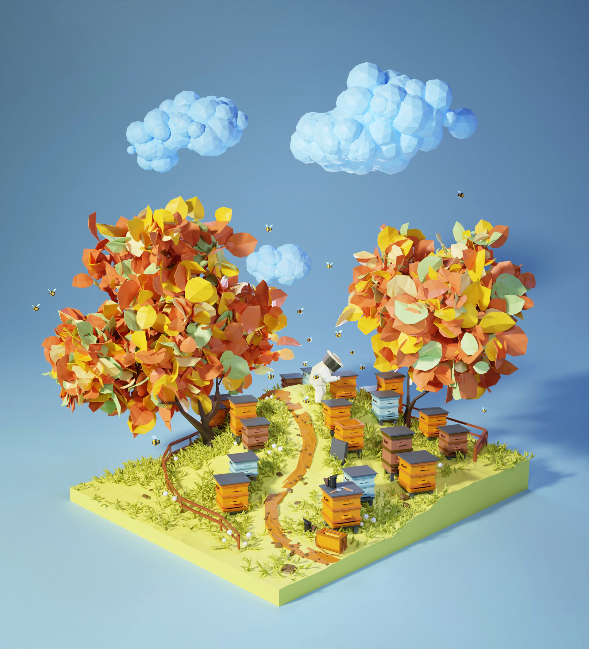 ArtStation - Beehive on the Meadow - stylized scene