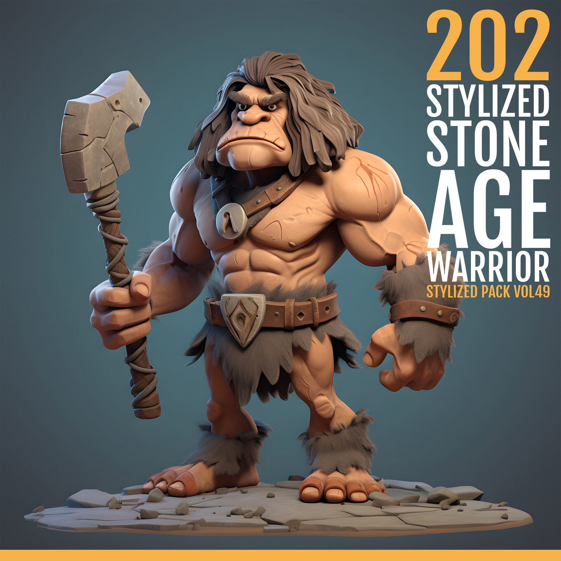 ArtStation - 202 Stylized Stone Age Warrior VOL49