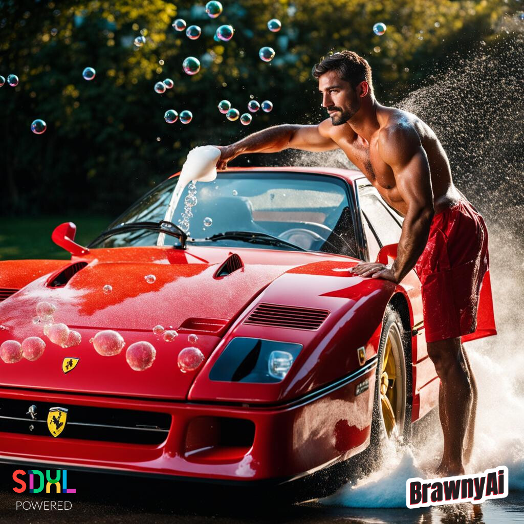 ArtStation - Generative Ai Photorealistic Hunks Washing a 1987 Ferrari F40 Red
