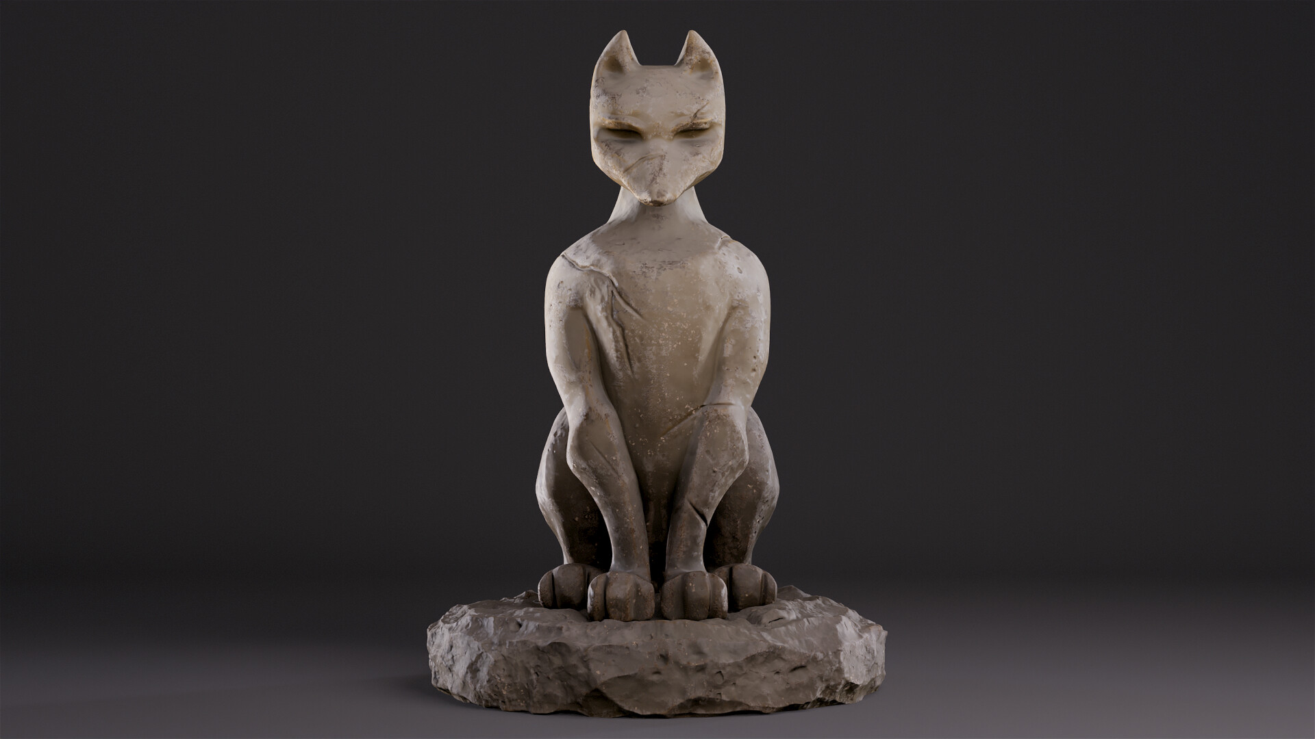 ArtStation - Whimsical Stone Fox: A Stylized 3D Feline Sculpture