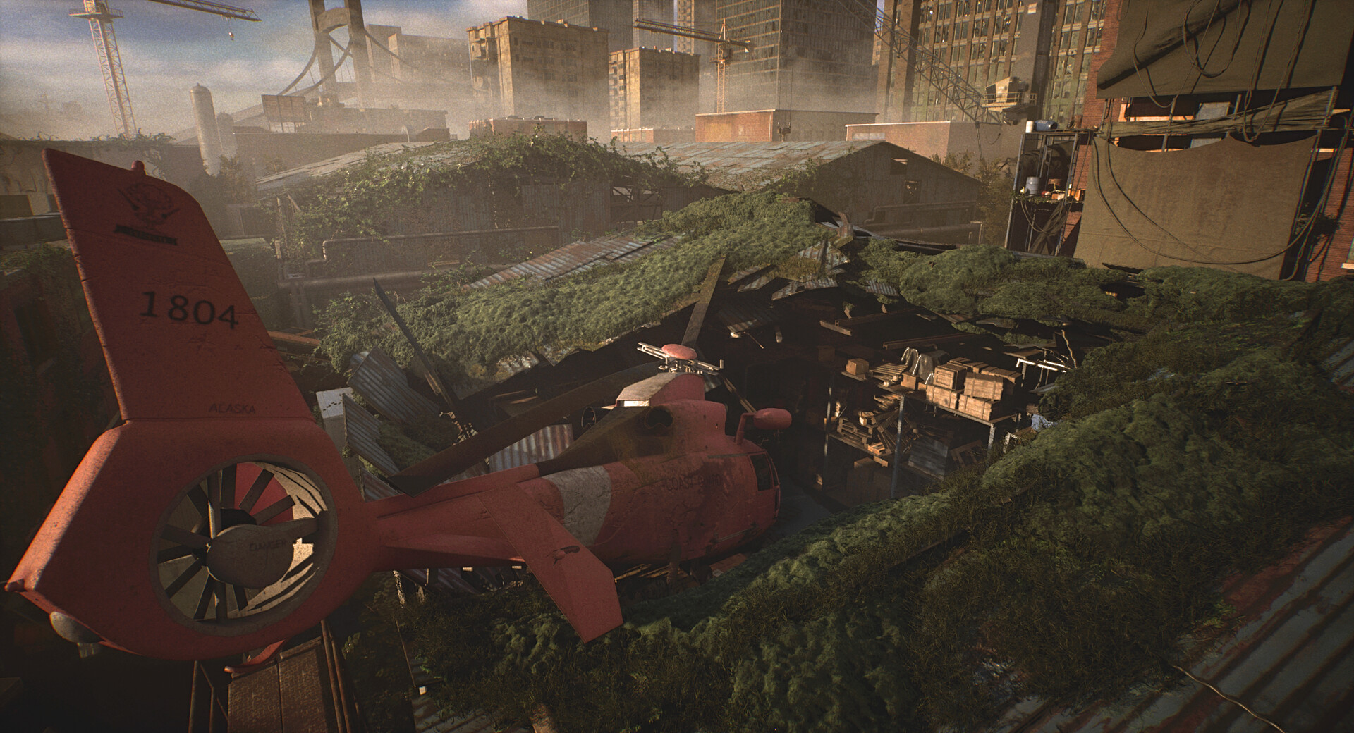 ArtStation - Post apocalypse. Helicopter crash in city.