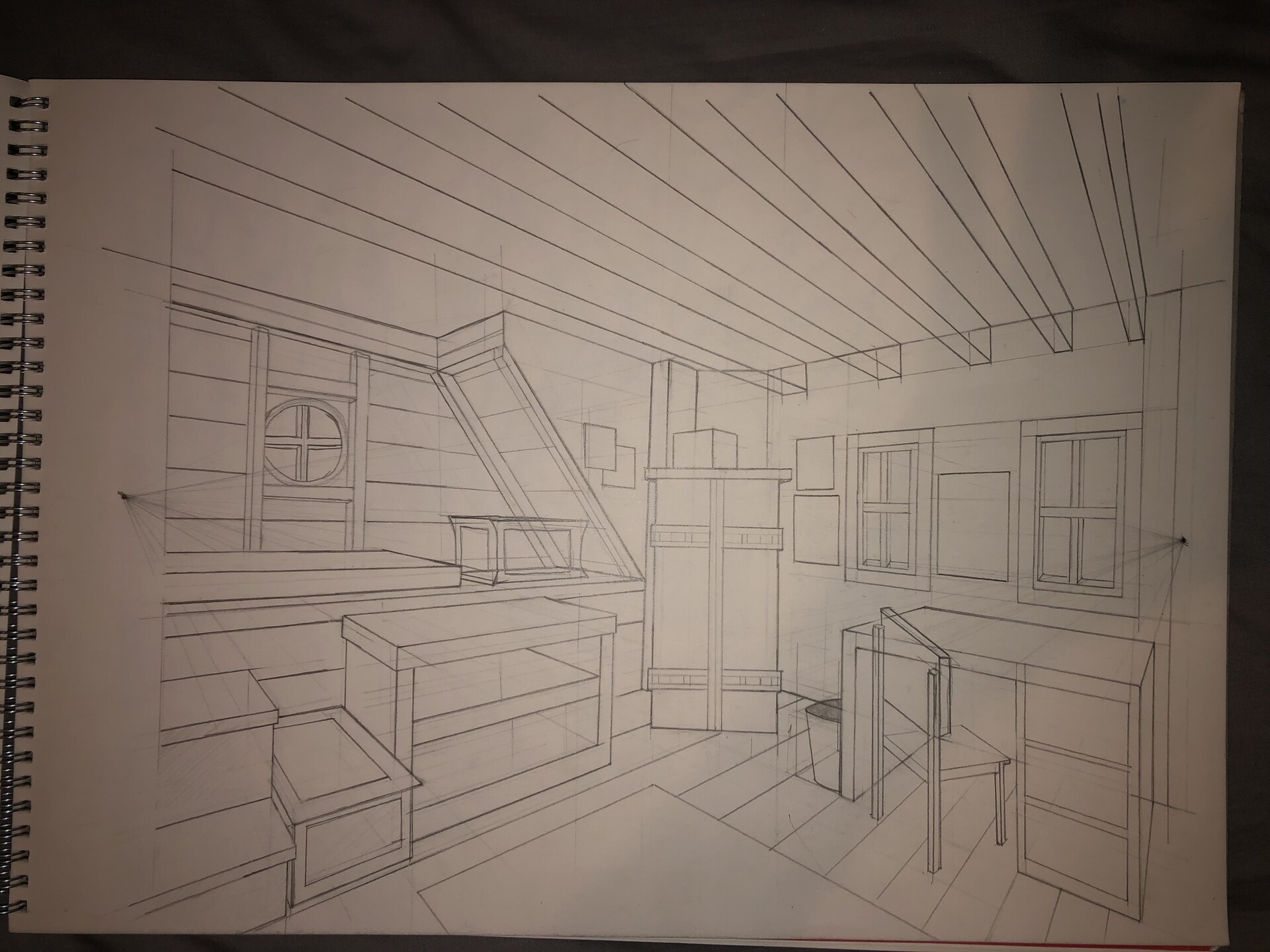 ArtStation - 2 Point Perspective Bedroom Sketch