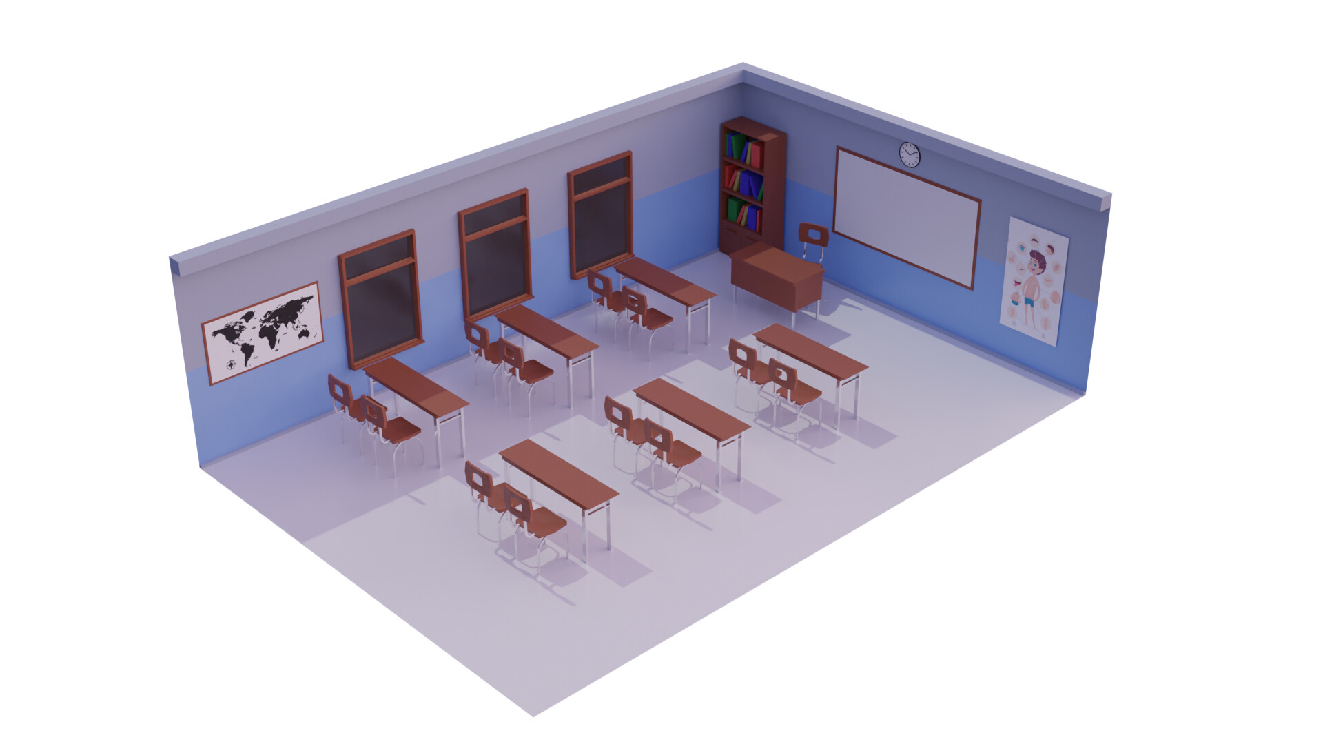 ArtStation - 3D classroom for indie game isometric view