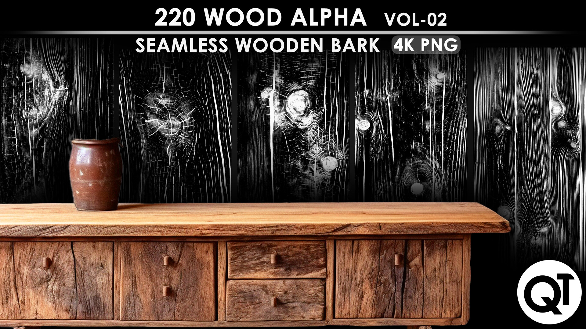 QuickTool Studio - Wood Alpha VOL 02 - 220 Seamless Wooden Bark