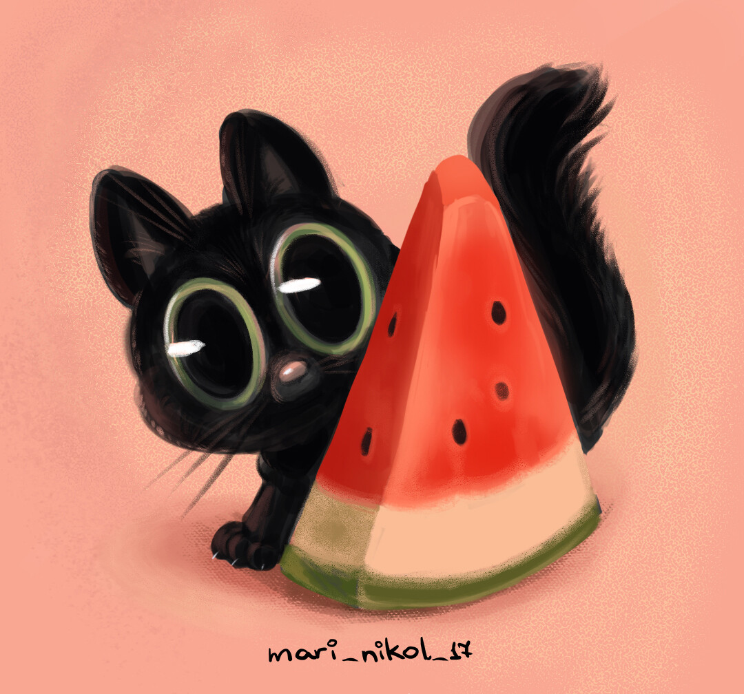 ArtStation - Kitty with watermelon