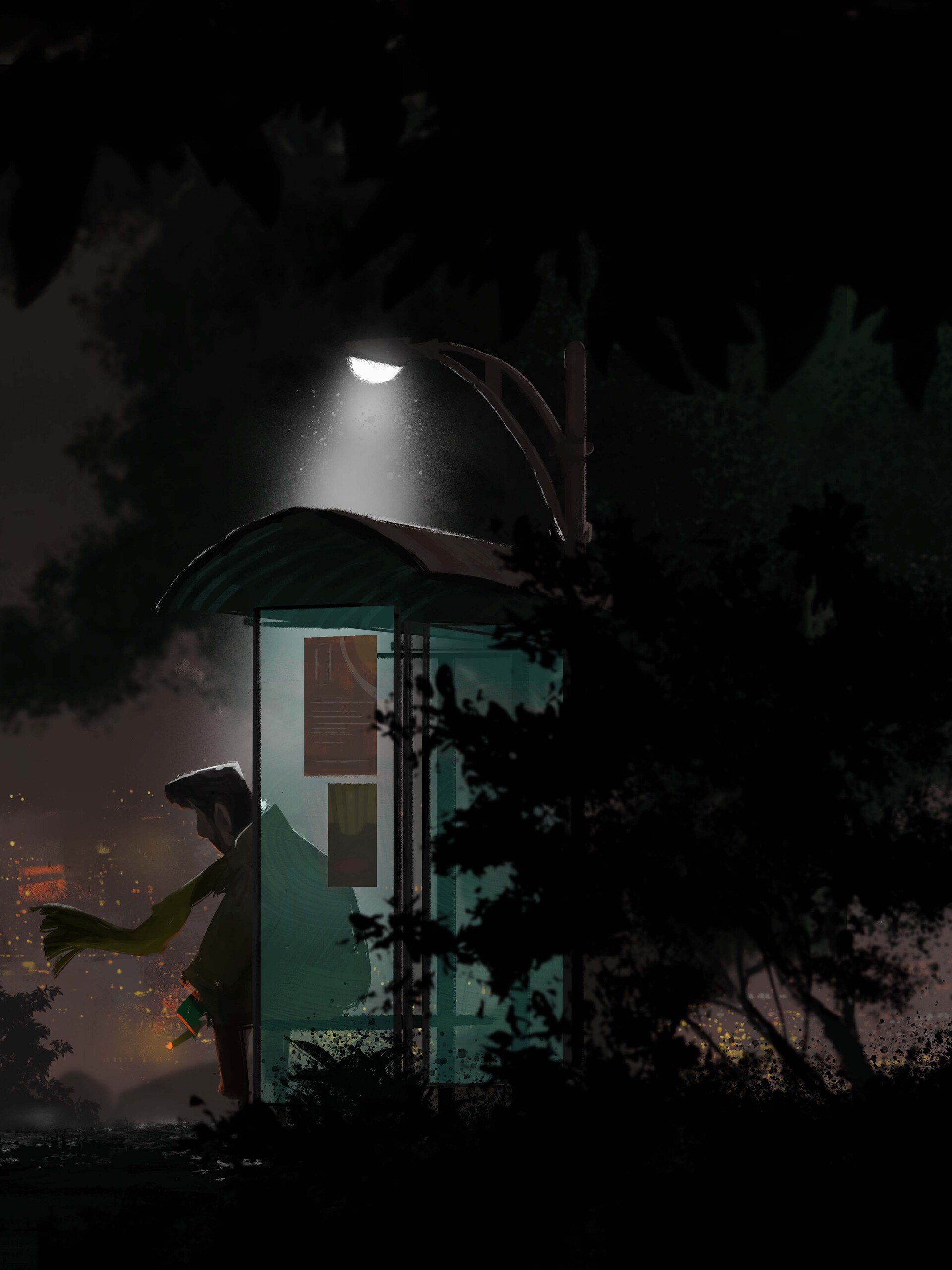 ArtStation - Chilly Night at the Bus Stop