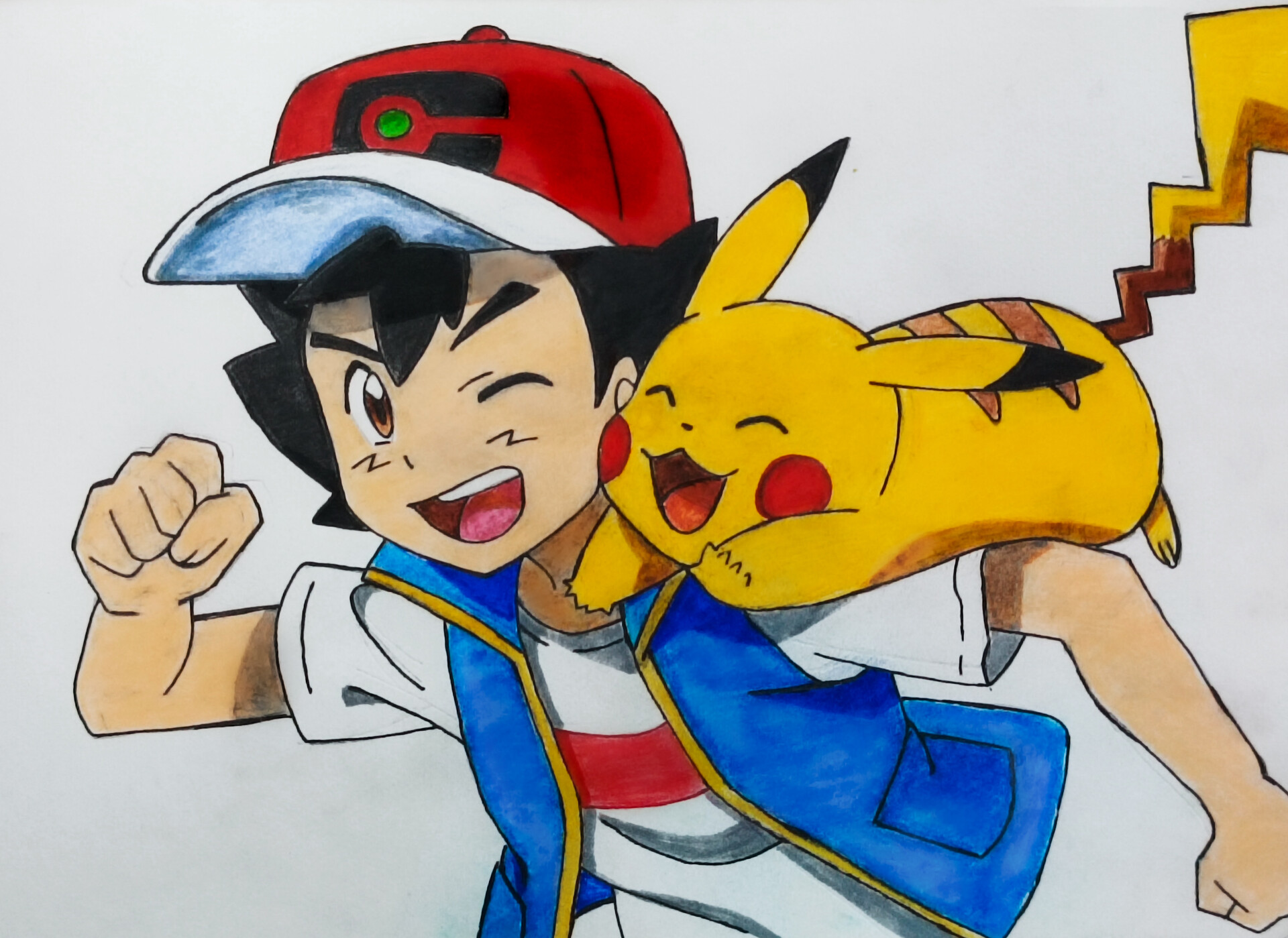 how to draw pikachu wearing ashs hat