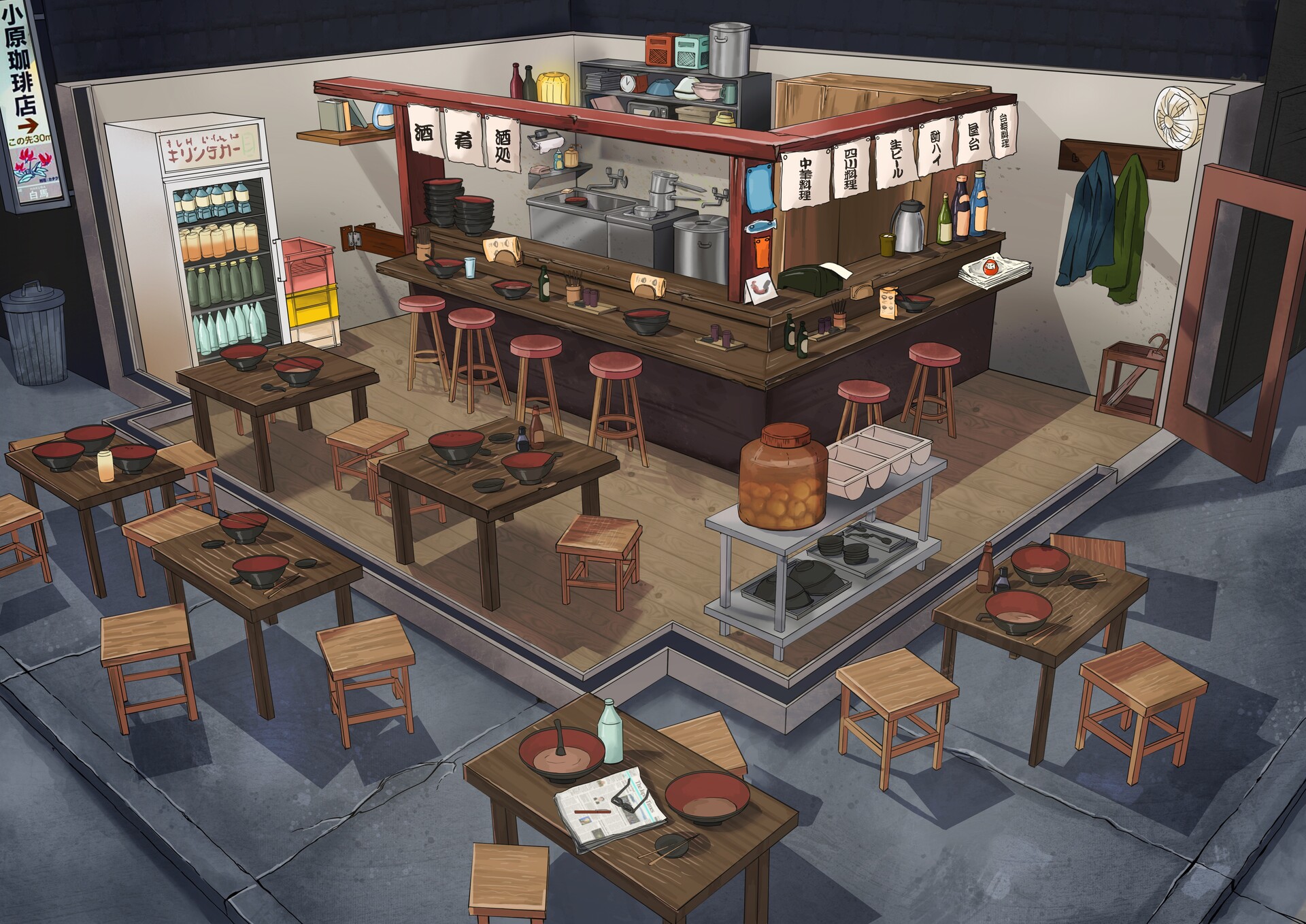 ArtStation - Hitman Family’s Ramen Shop and Basement Hideout