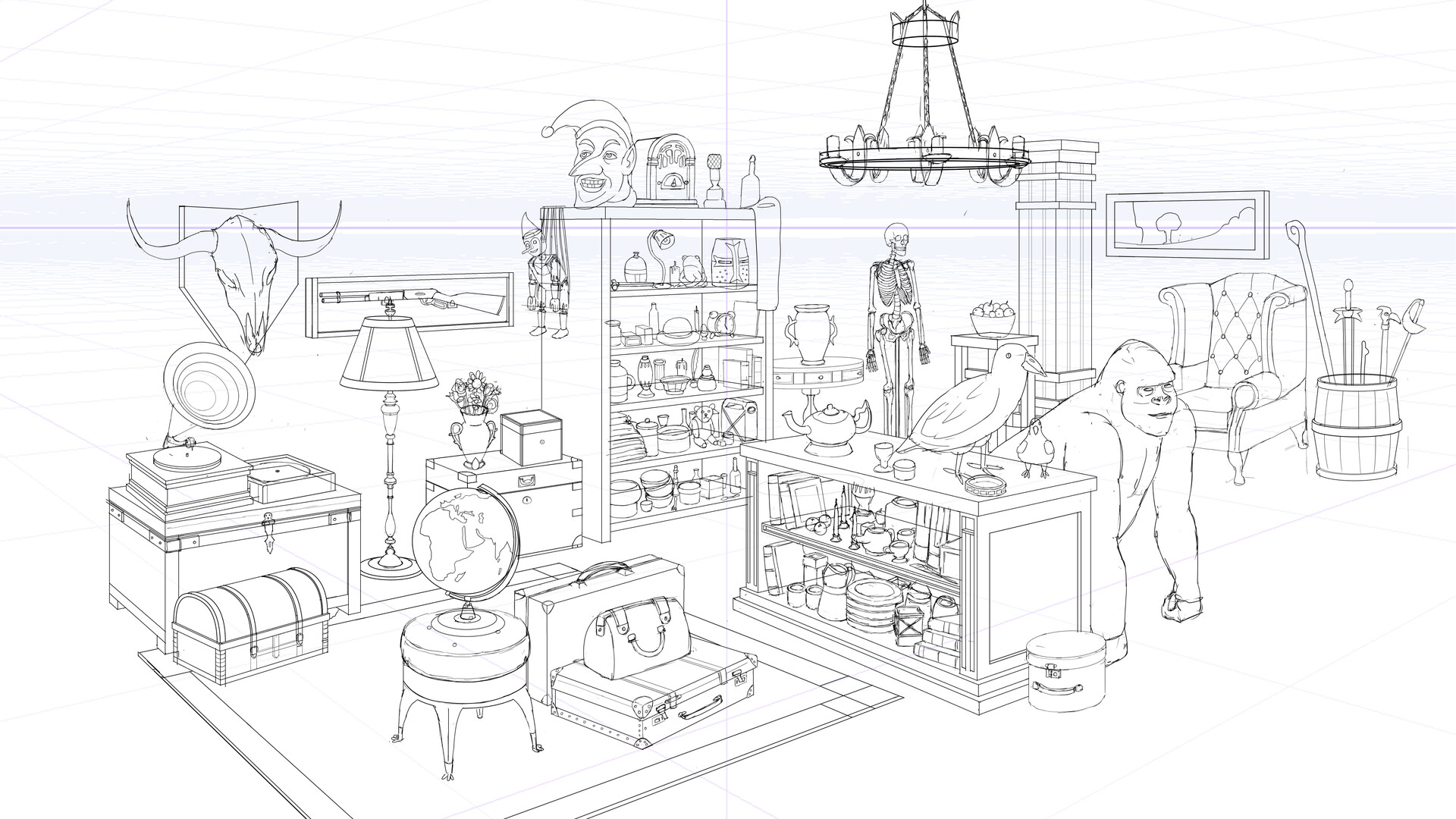 how to draw 3 point perspective room