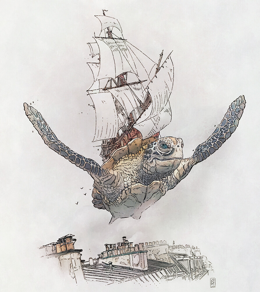 ArtStation - TurtleShip over the roofs