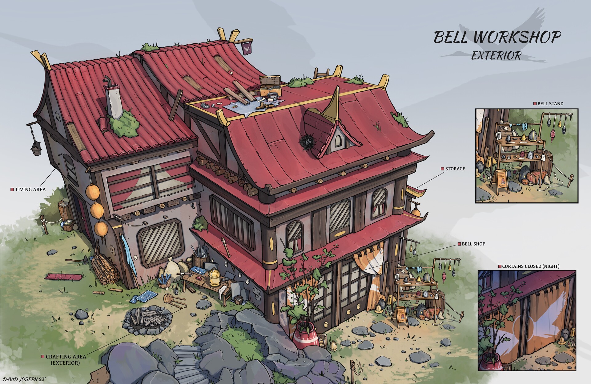 David Joseph - Red Crowned Village: Bell Workshop Exterior