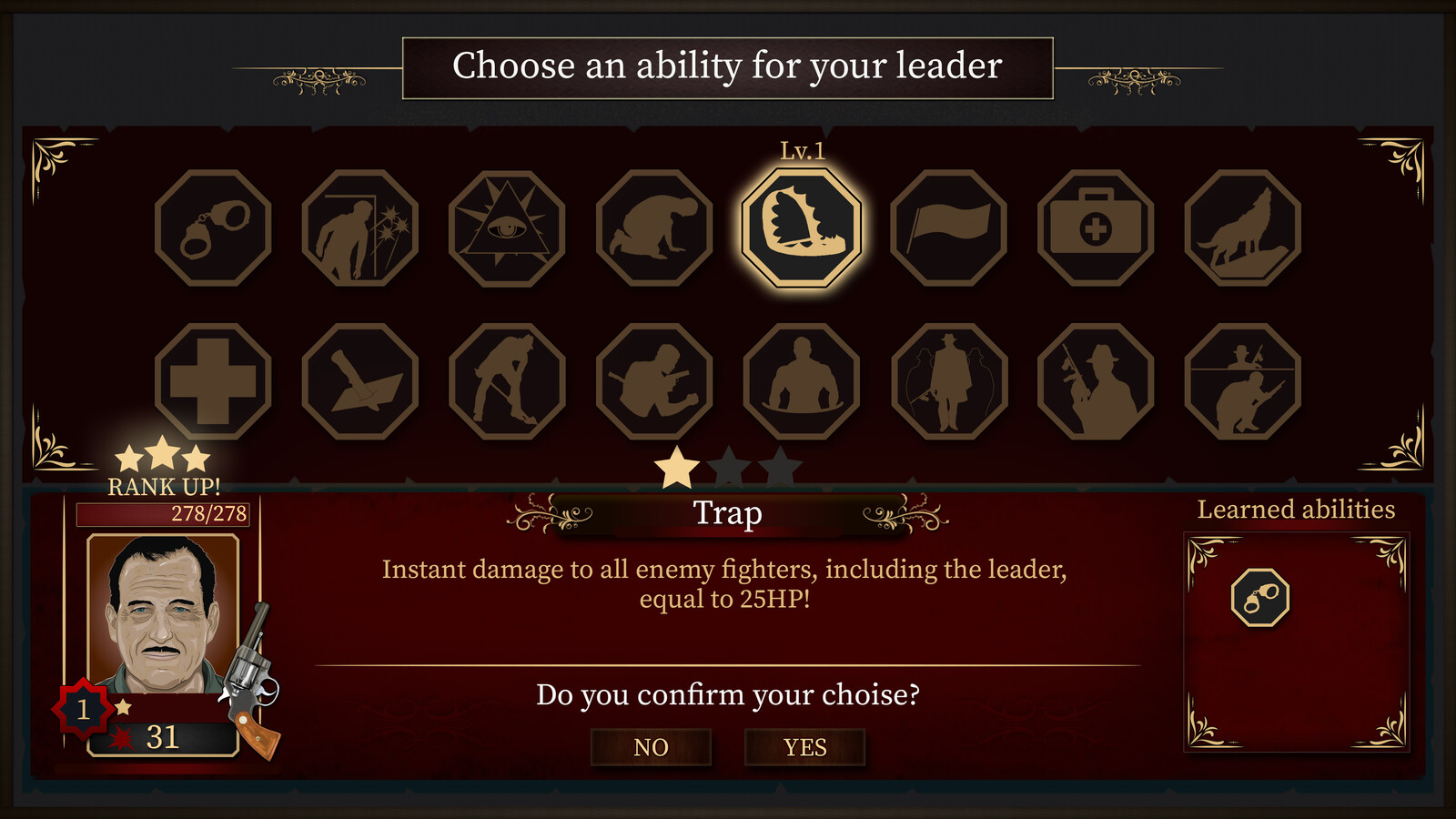Vladimir Semenov - Screen with ability selection for gang leader