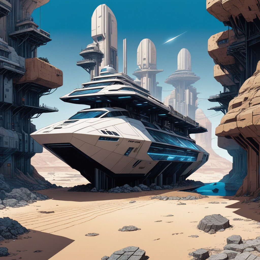 ArtStation - modern spaceship dock building in the desert