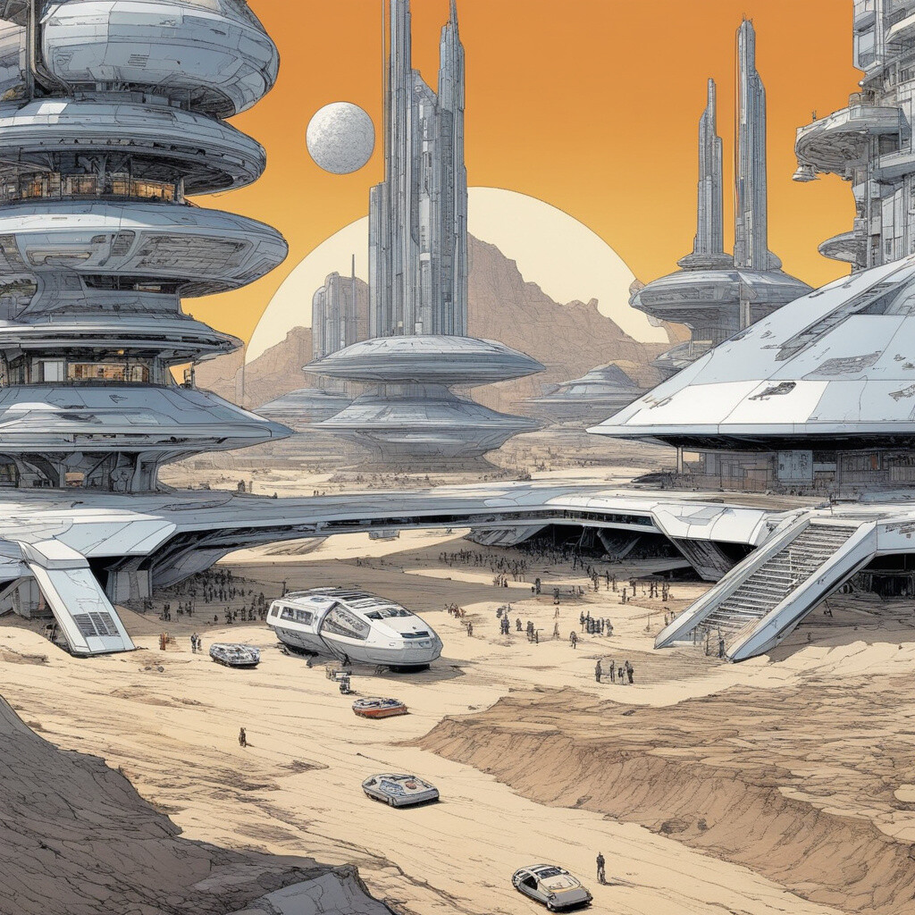 ArtStation - busy space futuristic colony