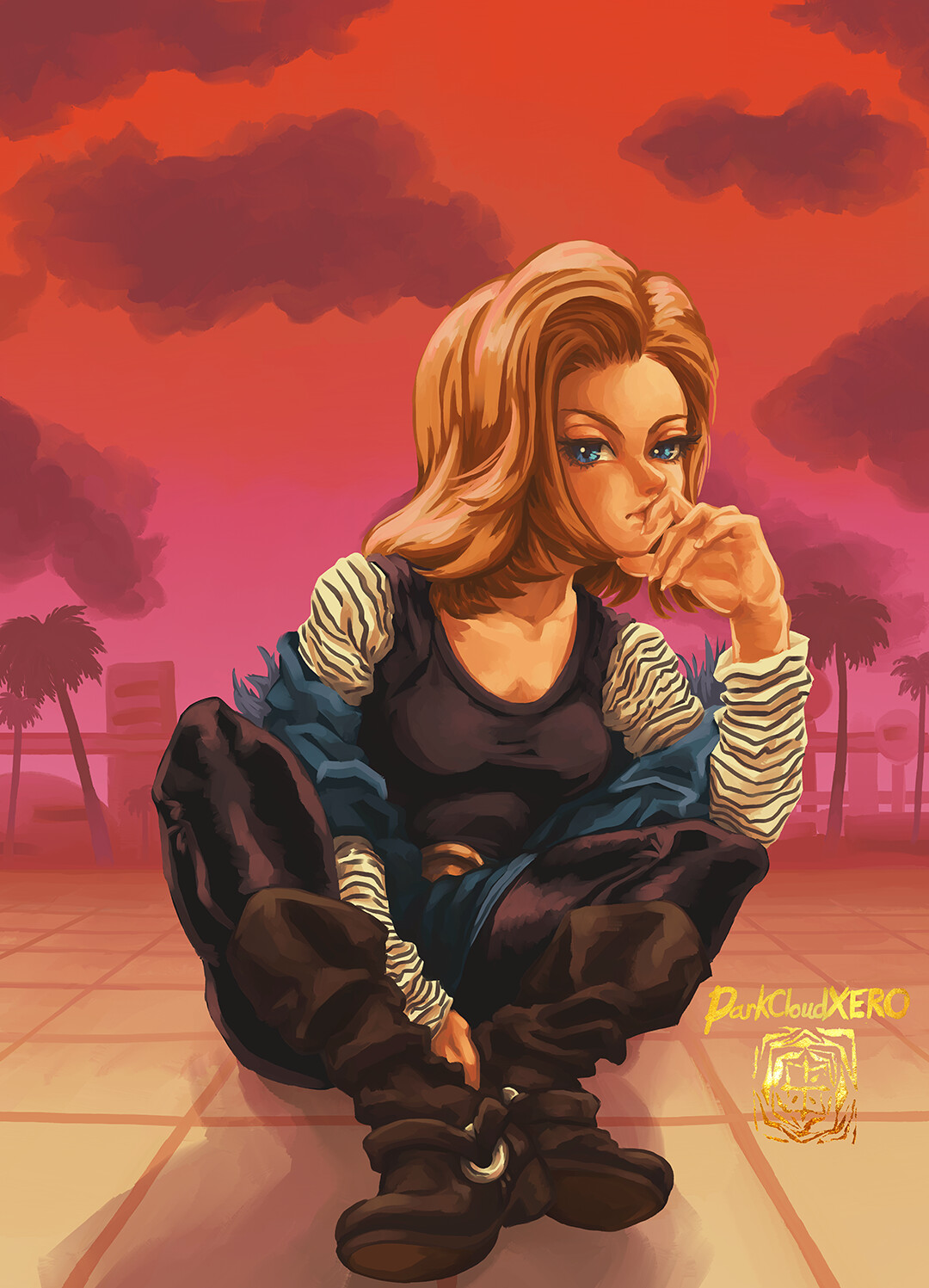 ArtStation - Android 18 sitting on the floor